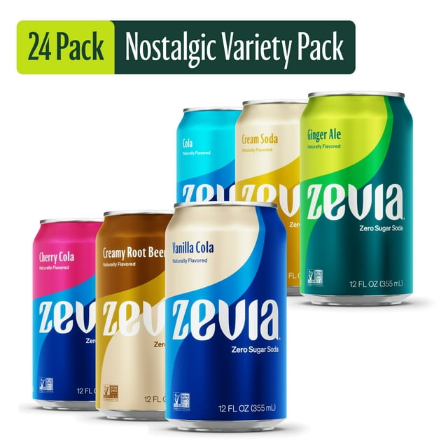 Zevia Zero Sugar, 6-Flavor Nostalgic Soda Variety Pack, 12 Fl Oz (Pack ...