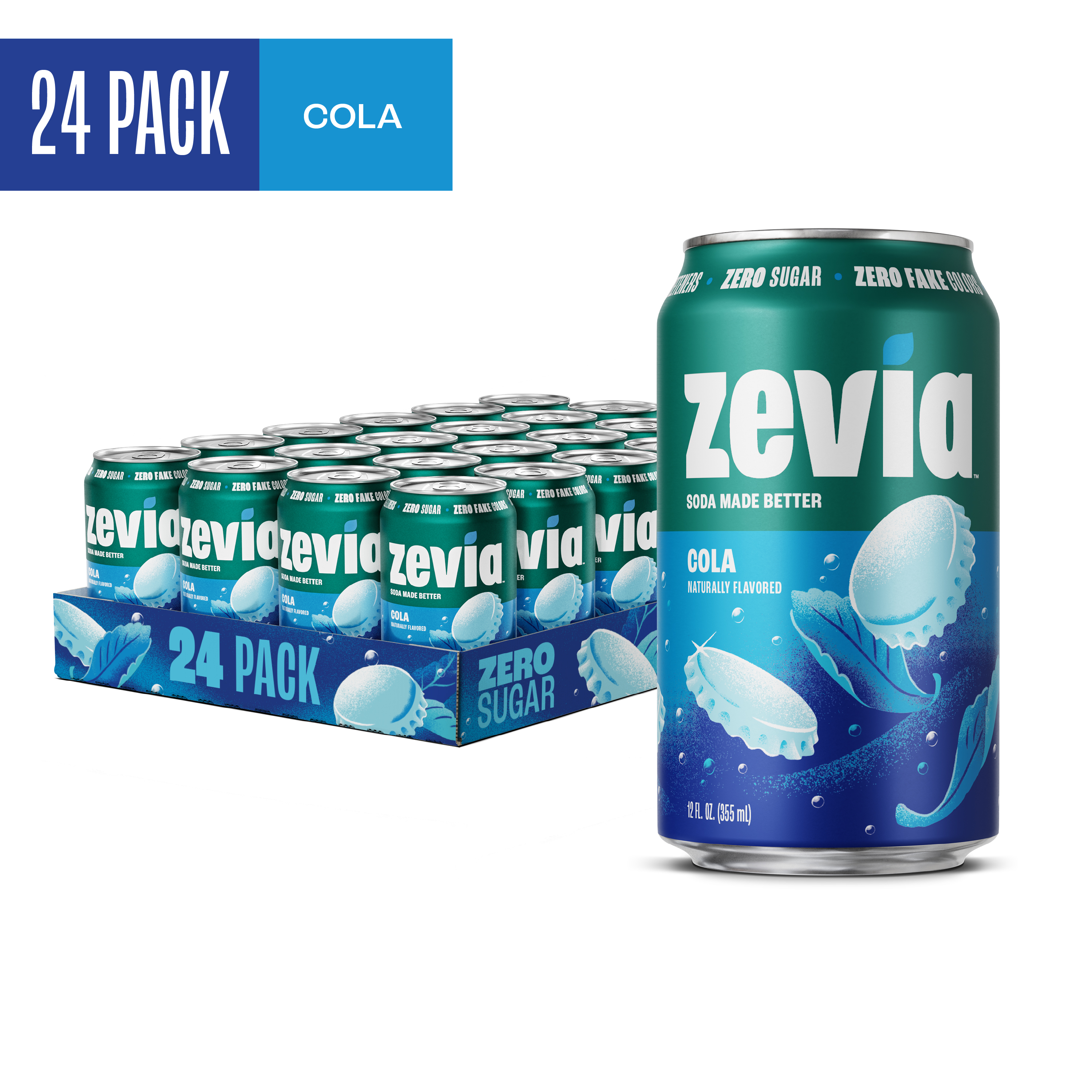 Zevia Zero Sugar Cola Soda Pop Stevia Sweetened 24 Pack Cans 12 Fl