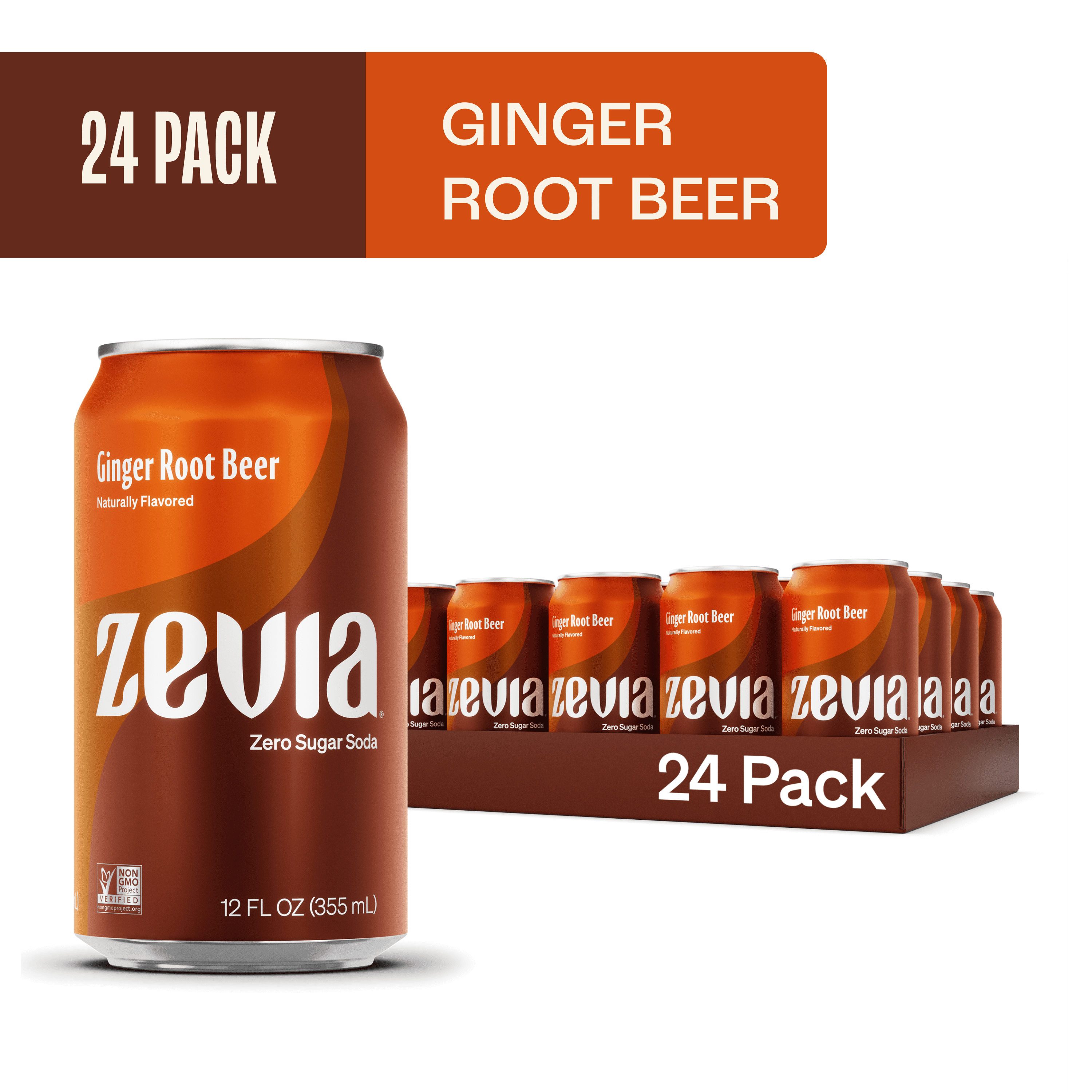 Zevia Zero Sugar Ginger Root Beer Soda 12 Fl Oz Cans Pack of 24 ...