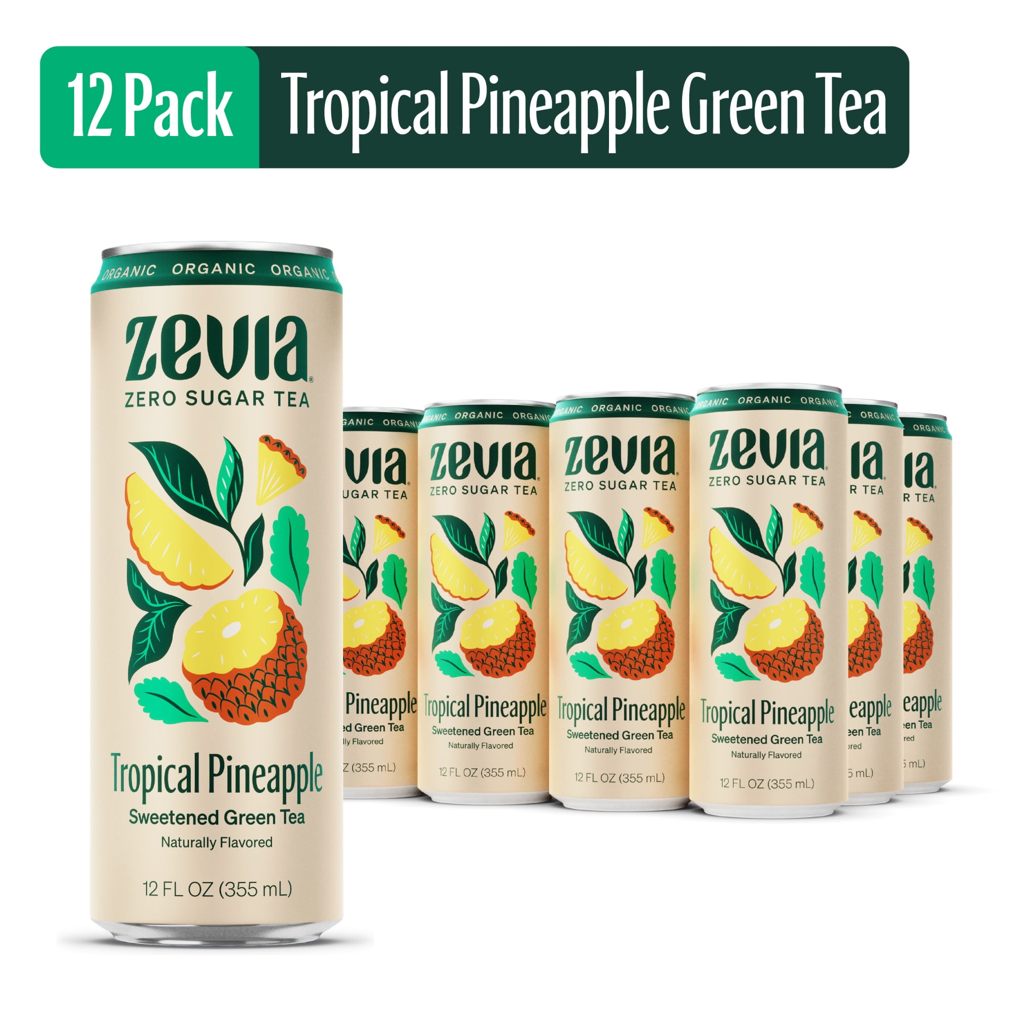 Zevia Zero Sugar, Green Tea Tropical Pineapple, 12 Fl Oz (Pack of 12) - Walmart.com