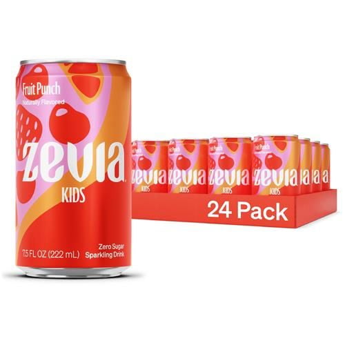 Zevia Zero Sugar, Kids Fruit Punch Sparkling Drink, 7.5 Fl Oz Cans (Pack Of 24) Packaging May ...