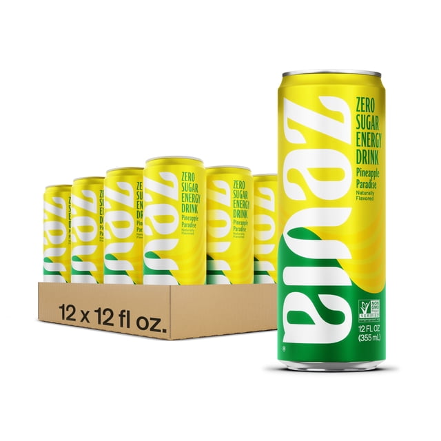 Zevia Zero Sugar, Pineapple Paradise Energy Drink, 12 Fl Oz (Pack of 12 ...
