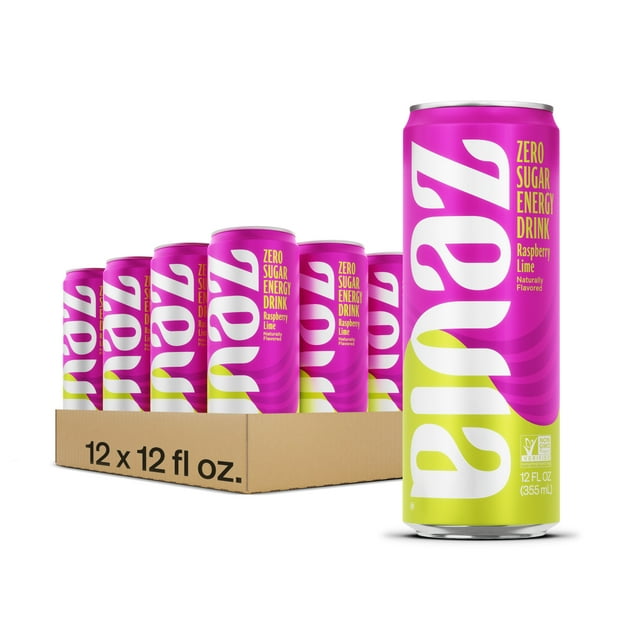 Zevia Zero Sugar, Raspberry Lime Energy Drink, 12 Fl Oz (Pack of 12 ...