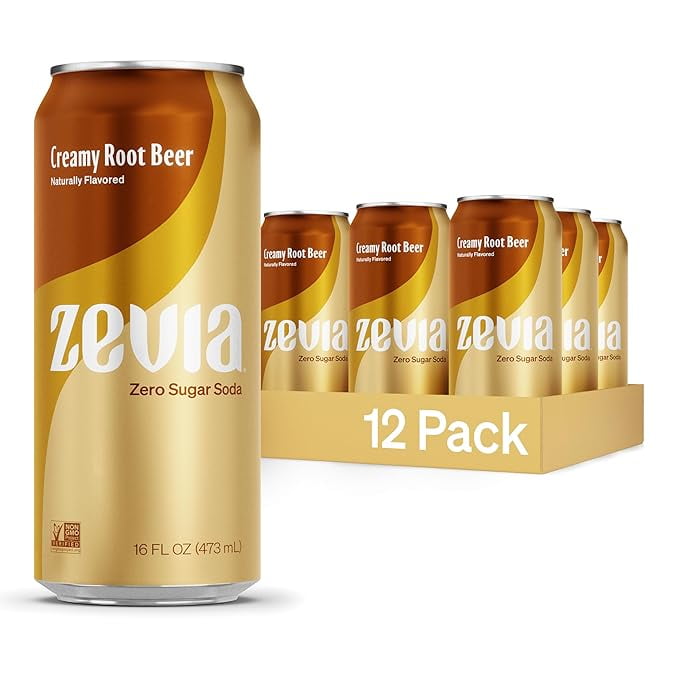 Zevia Zero Sugar Soda, Creamy Root Beer, 16 oz Cans (12-Pack ...