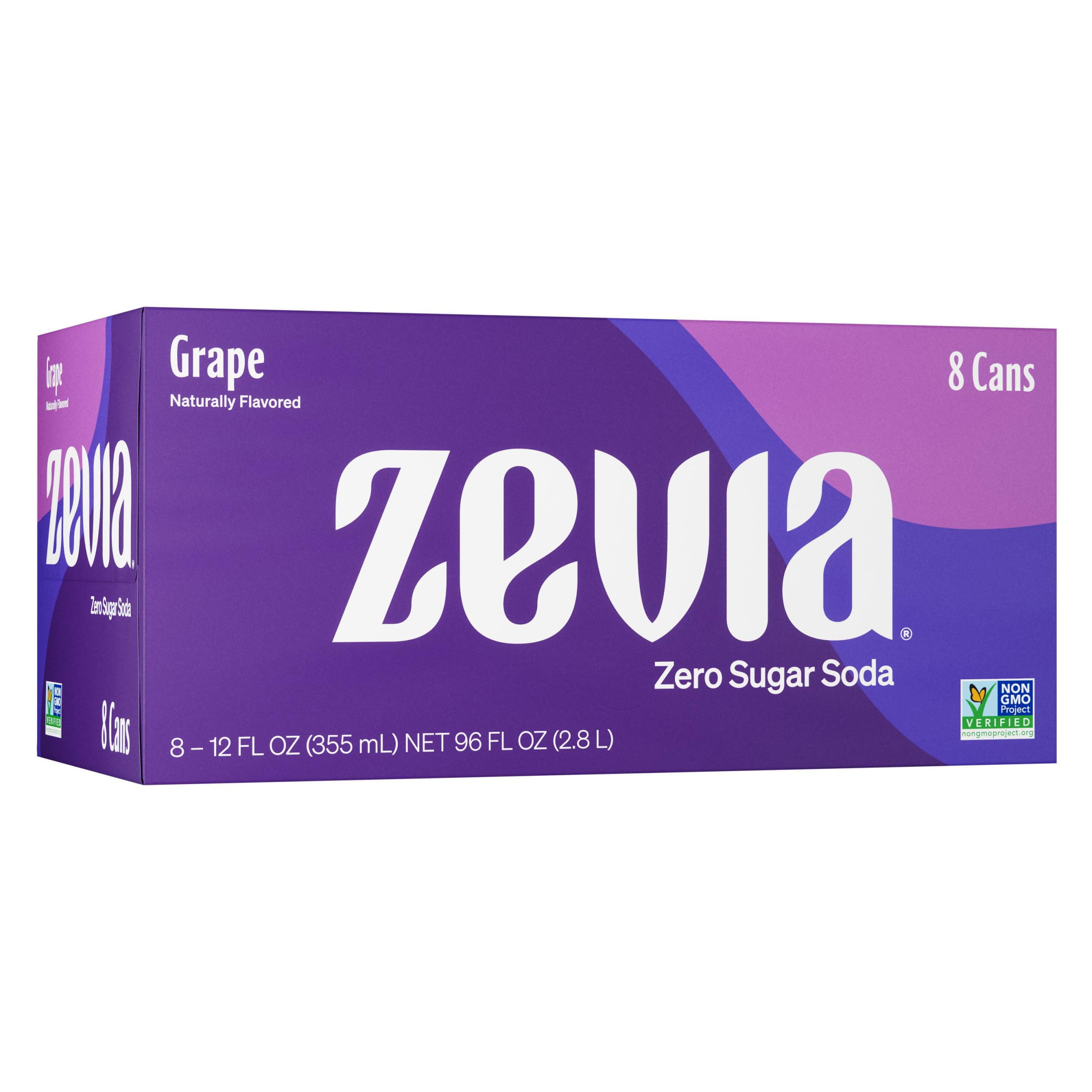 Zevia Zero Sugar Soda, Grape, 12 oz Cans (8-Pack) – Naturally Sweetened, Non-GMO Project ...