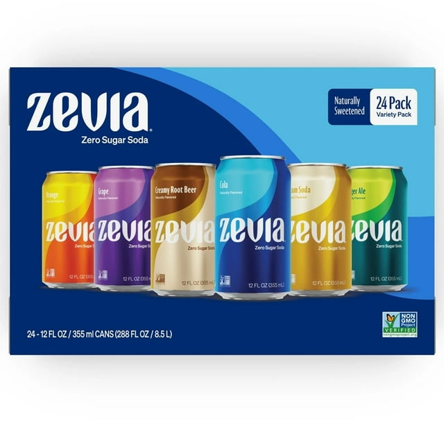 Zevia Zero Sugar Soda Variety Pack, No Calories, Cream Flavor, 12 Fluid Ounce (Pack of 24 ...