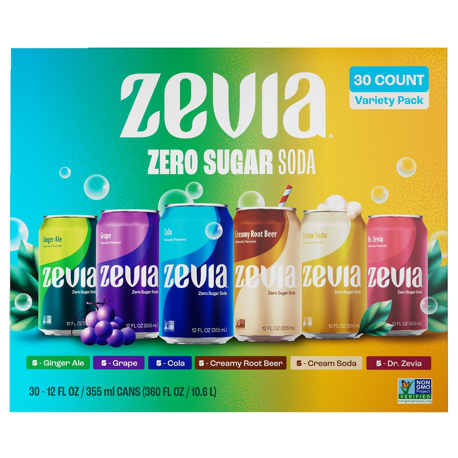 Zevia Zero Sugar Soda Variety Pack, 12 Fluid Ounce (Pack of 30) - Walmart.com