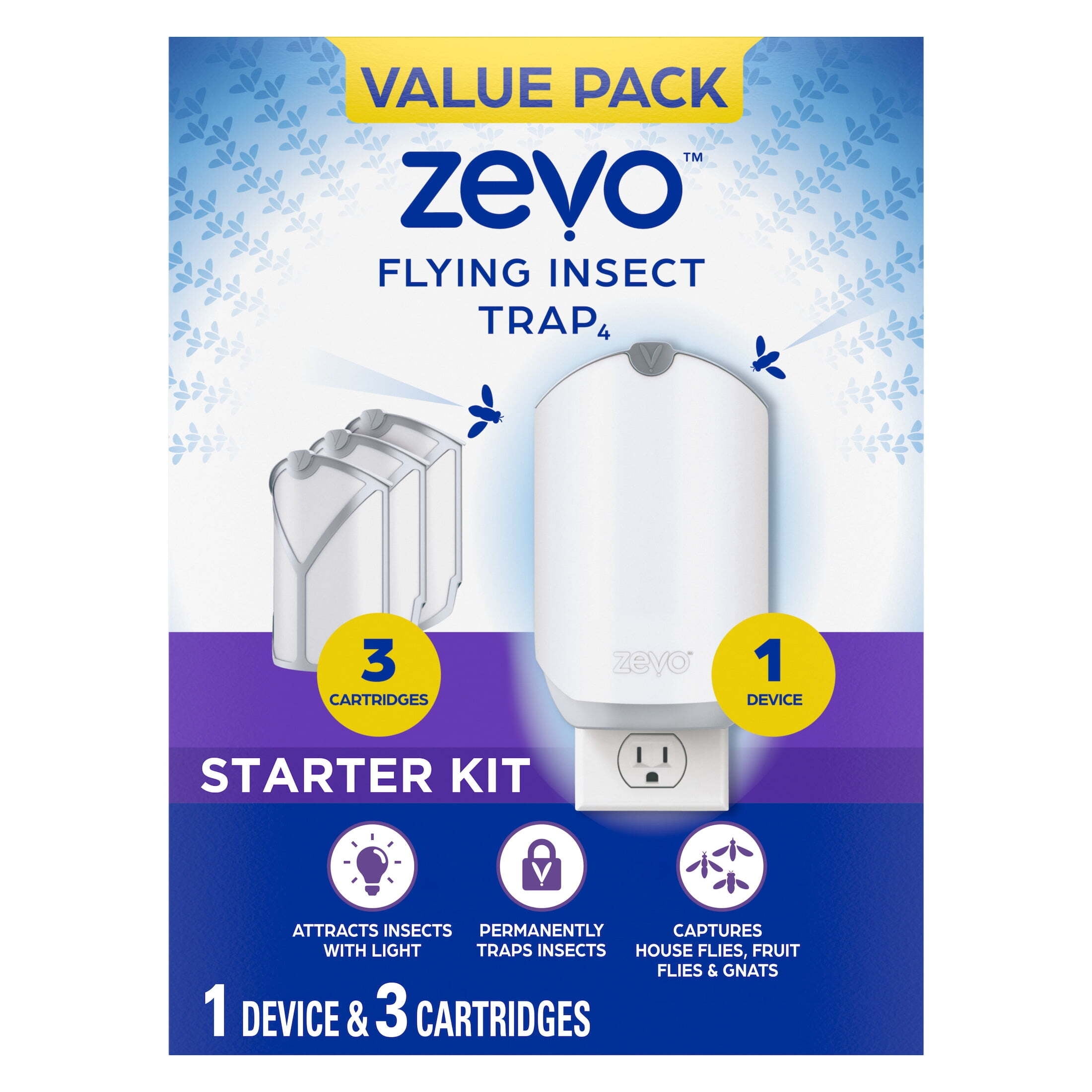 Zevo Flying Insect Fly Trap (1 Device + 3 Cartridges) Featuring Blue And UV Light To Attract ...