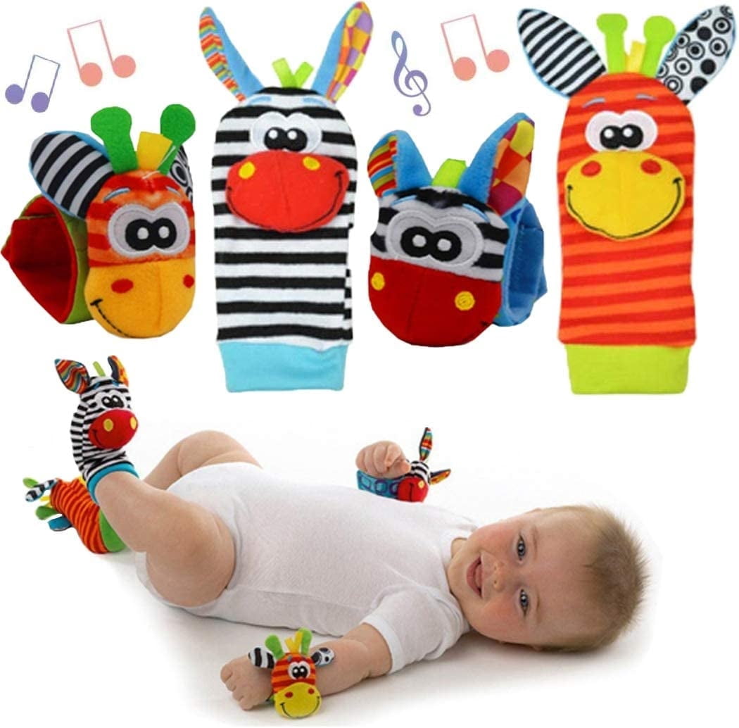 Zexumo 4 Pieces Baby Wrist Rattle Animal Rattle Foot Finder Socks ...