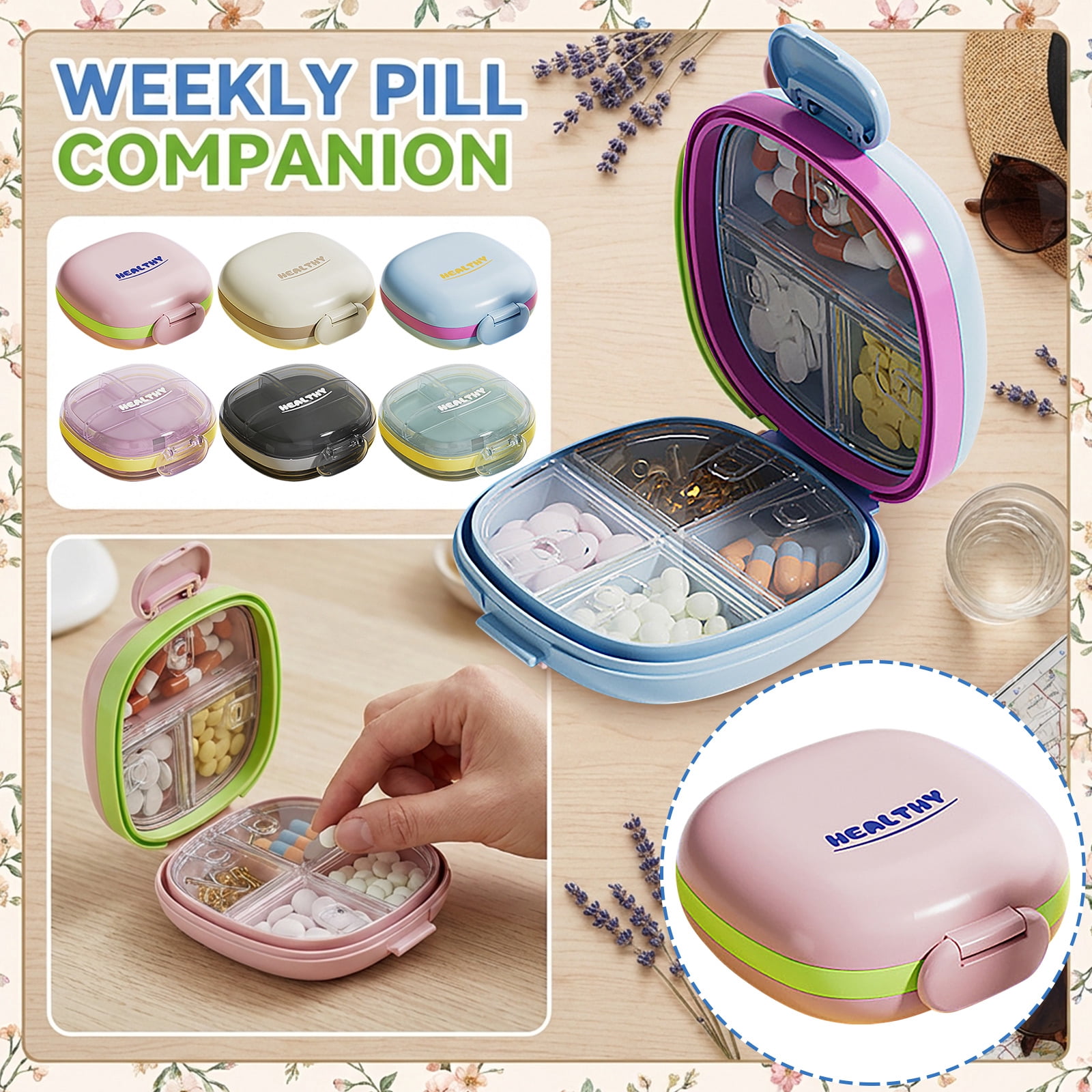 Zeyigg Portable Mini Organizer Medication Reminder Box With Portable ...