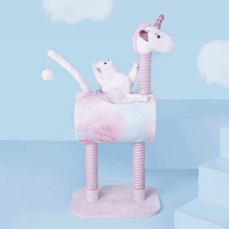 Zeze Unicorn Cat Climbing Tree, Scratching Pillar, Cat Nest Integrated ...