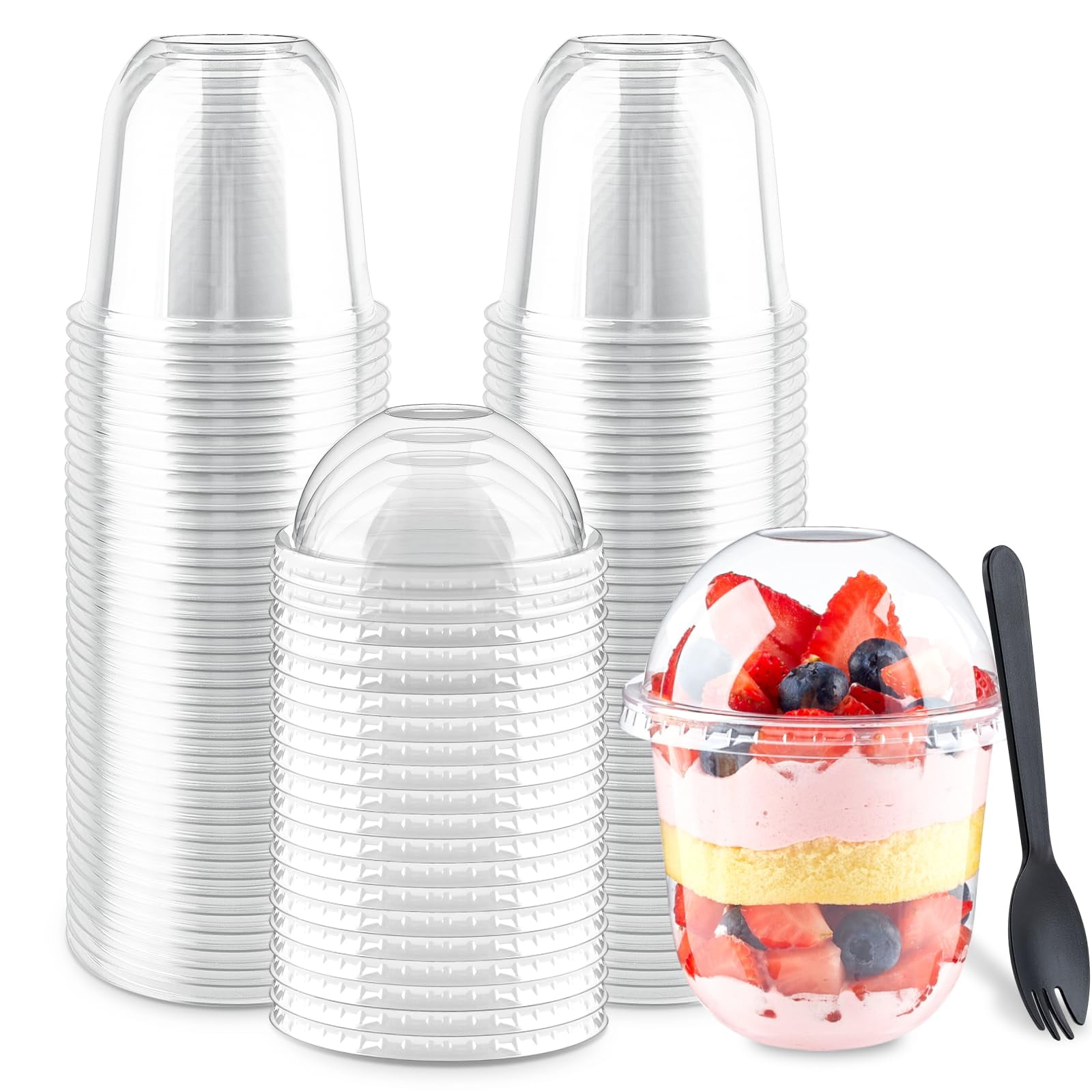 Zezzxu 50 Pack 12 oz Clear Plastic Dessert Cups with Dome Lids (No Hole ...