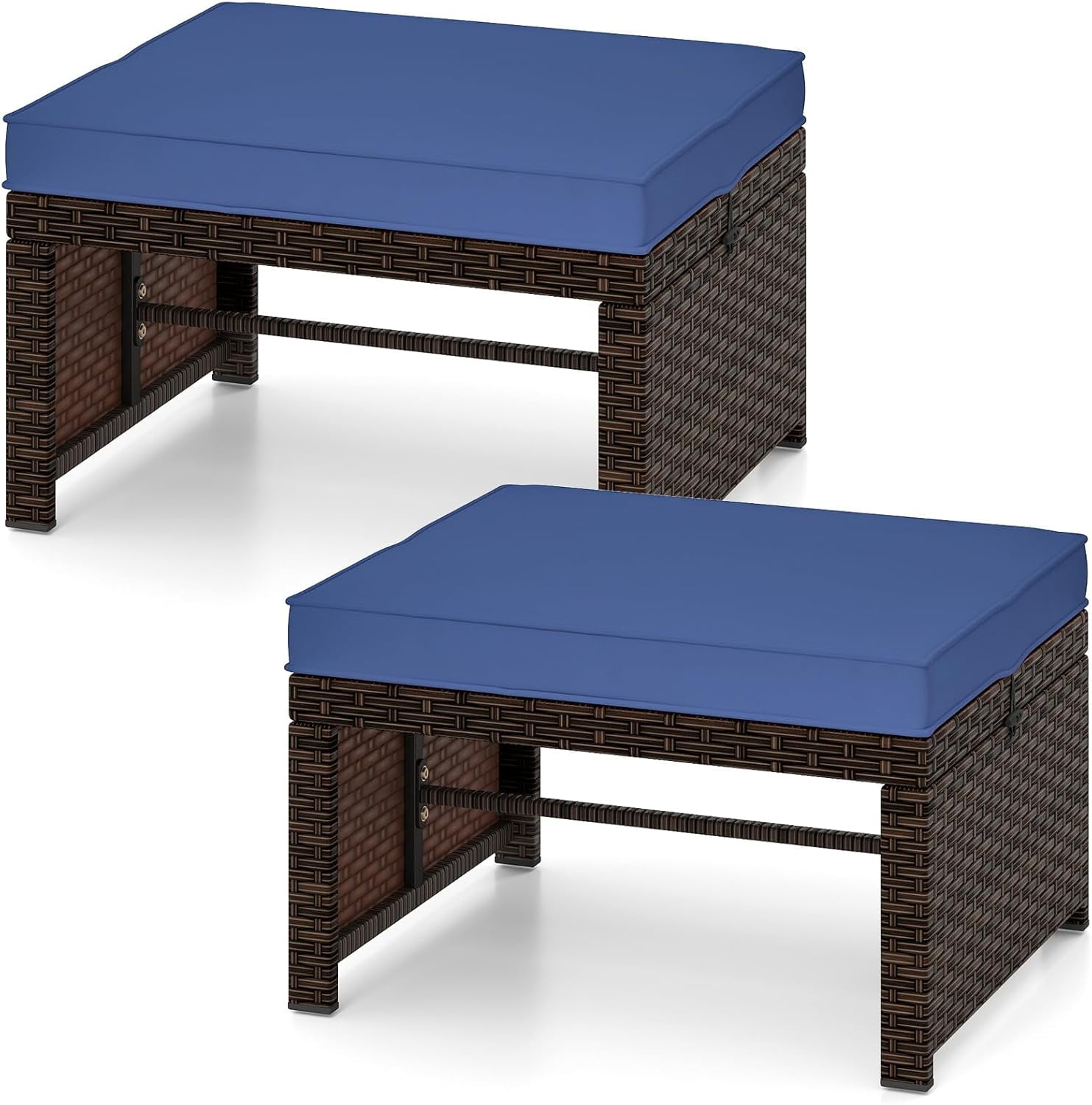 ZgoodZ 2-Piece Patio Rattan Ottomans, All-Weather PE Wicker Footstools ...