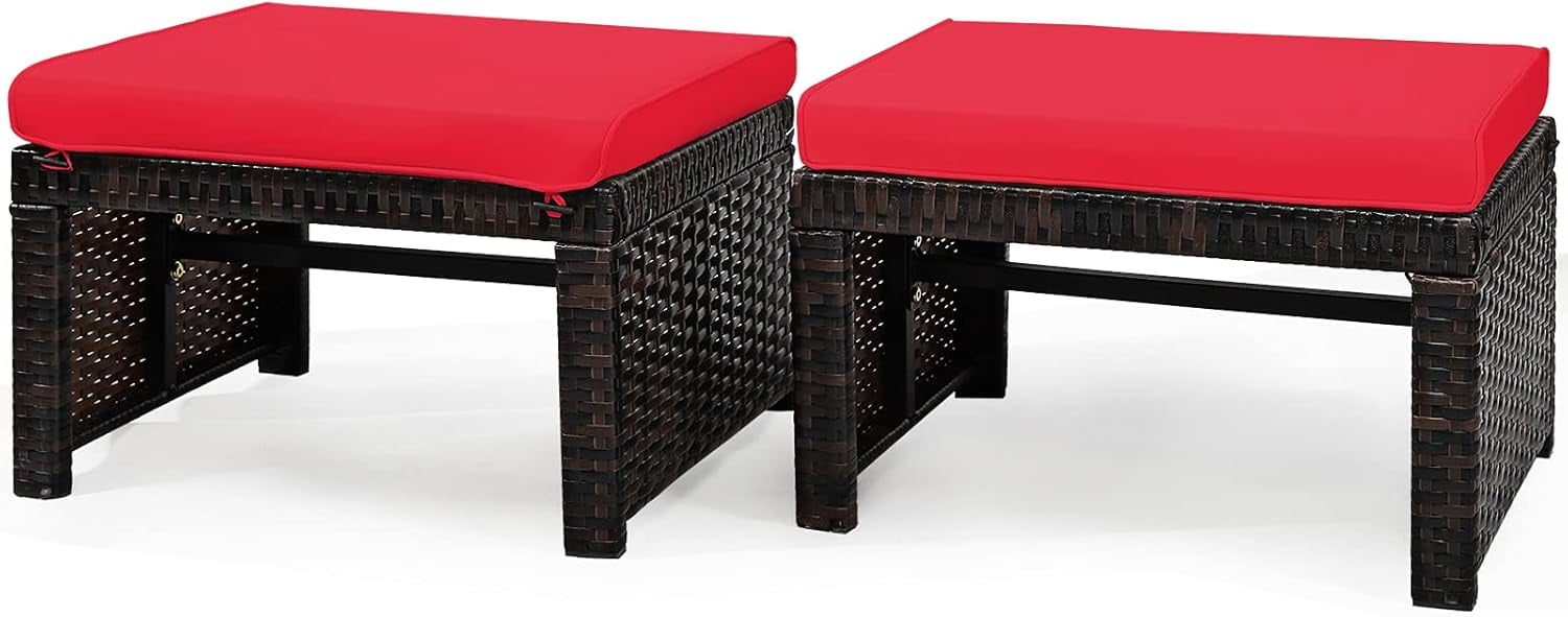 ZgoodZ 2-Piece Patio Rattan Ottomans,All-Weather Wicker Footstools with ...
