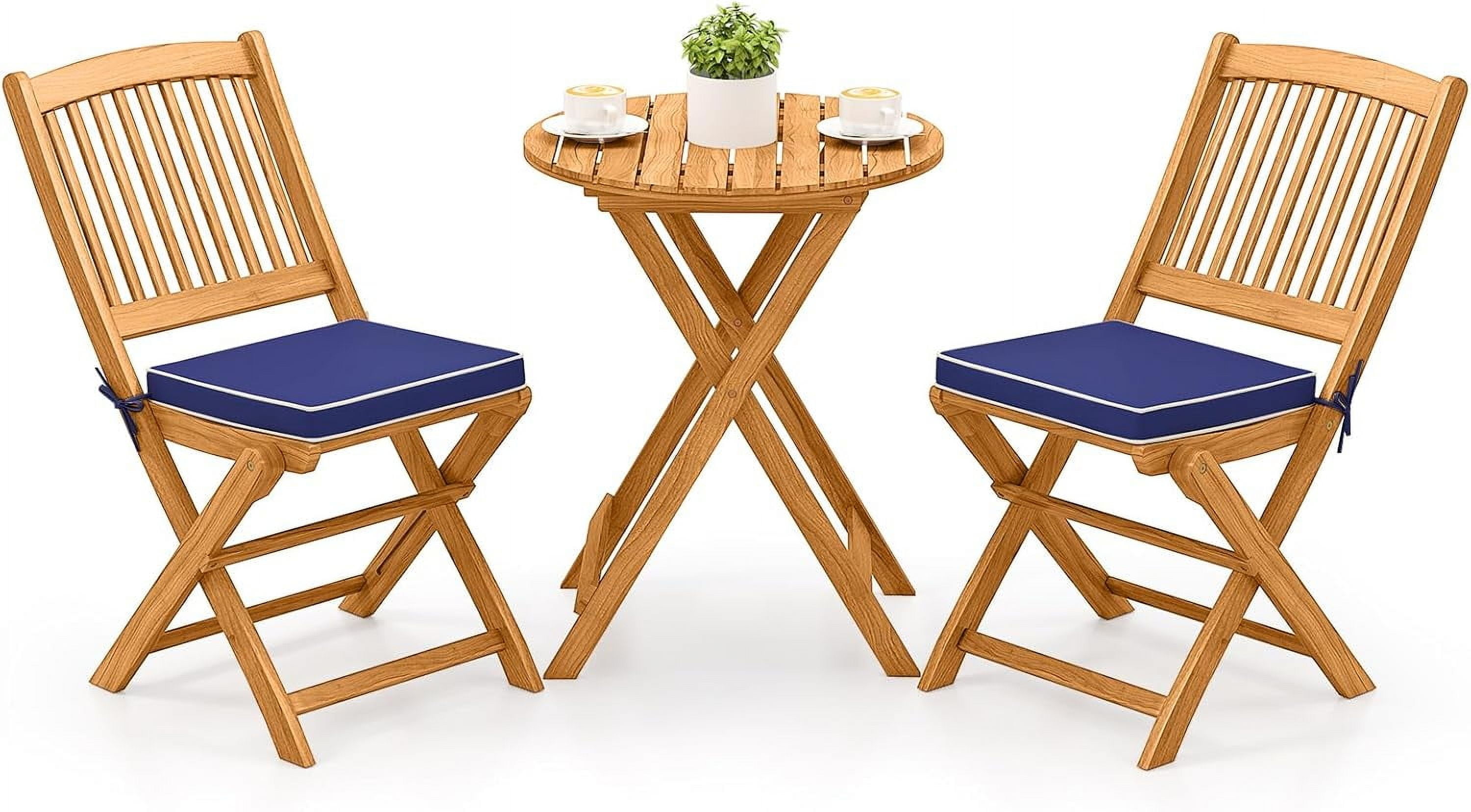 ZgoodZ 3-Piece Folding Patio Bistro Set, Outdoor Acacia Wood Chair and ...