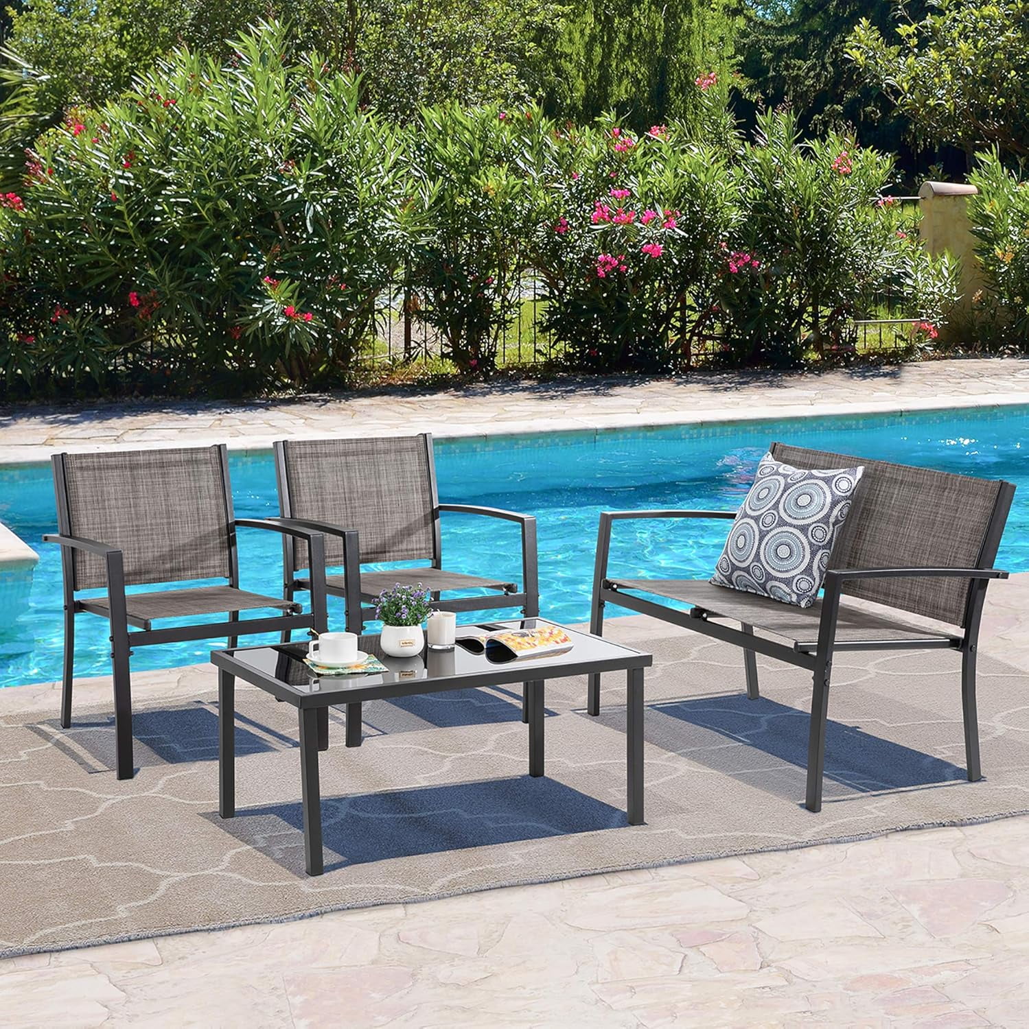 ZgoodZ 4 Pieces Patio Furniture Sets, Small Modern Metal Textilene ...