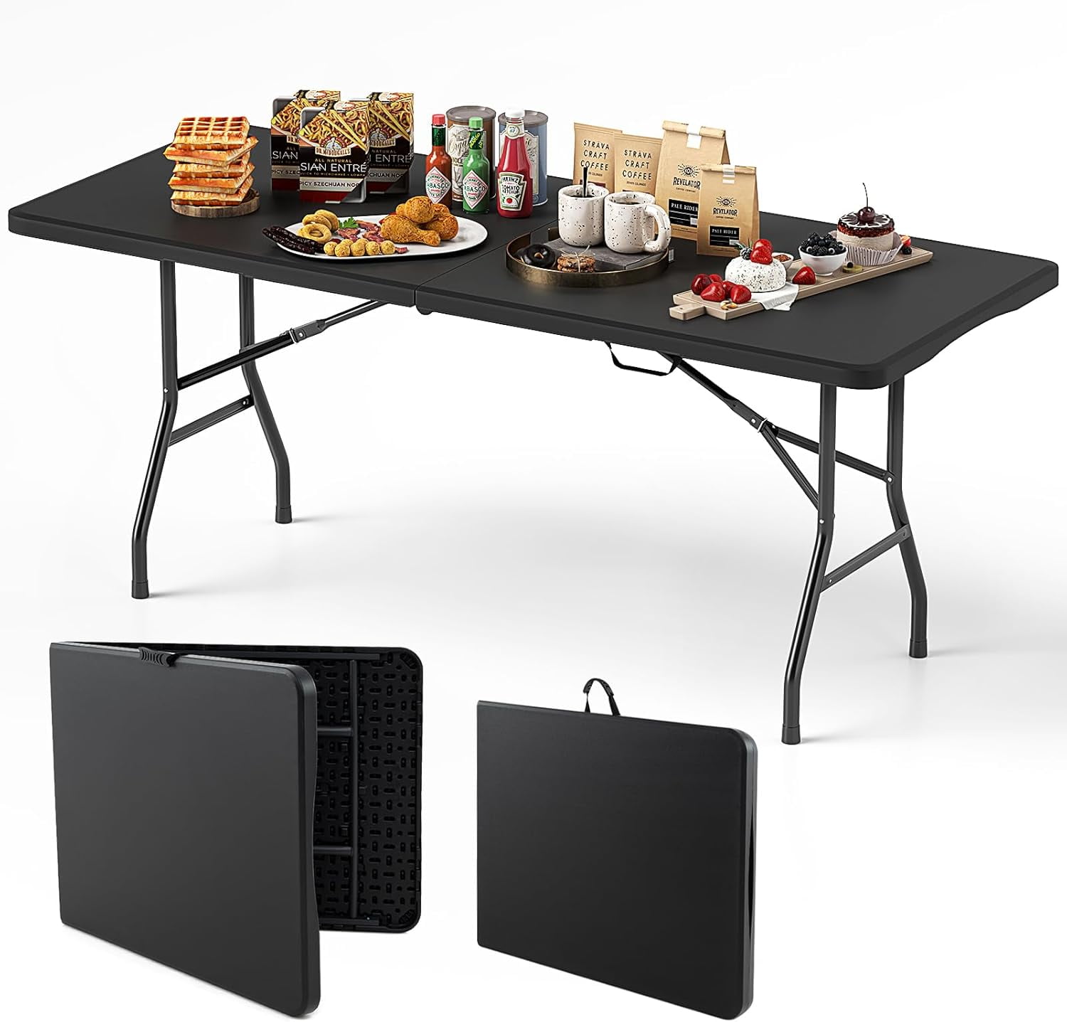 ZgoodZ 6ft Plastic Folding Table, 350 LBS Outdoor Heavy Duty Folding ...