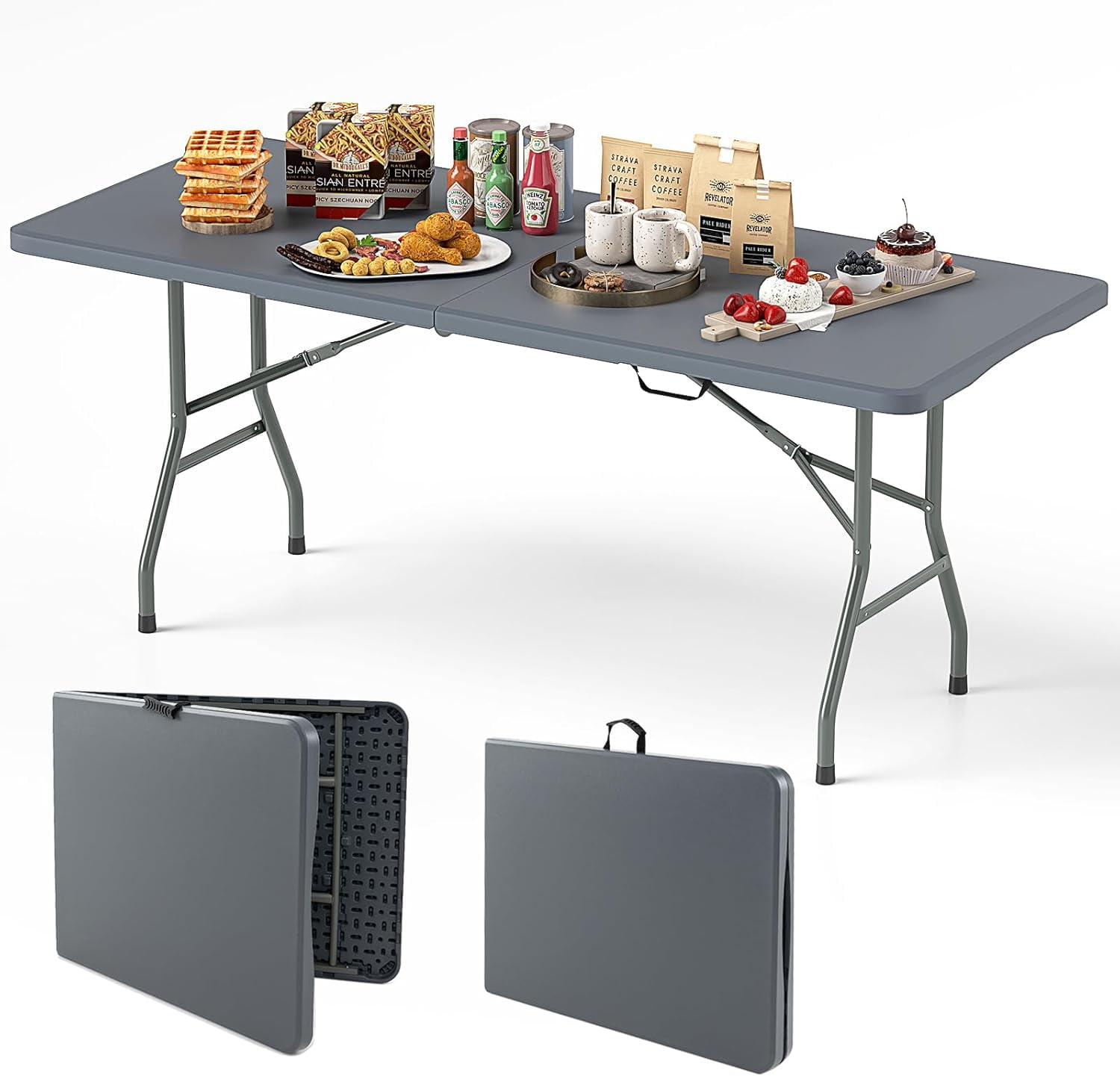 ZgoodZ 6ft Plastic Folding Table, 350 LBS Outdoor Heavy Duty Folding ...