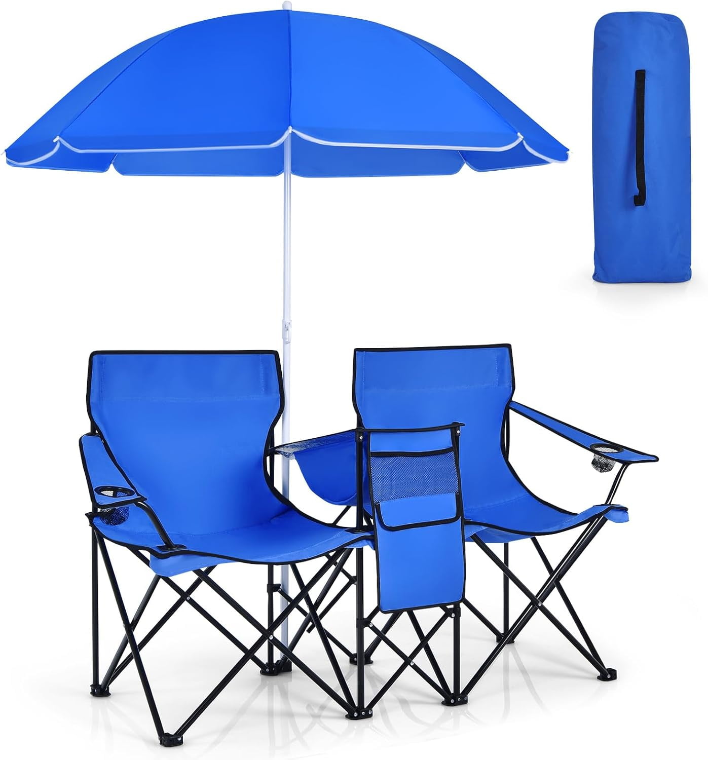 ZgoodZ Double Camping Chair with Canopy, Folding Camp Chairs w/Cup ...