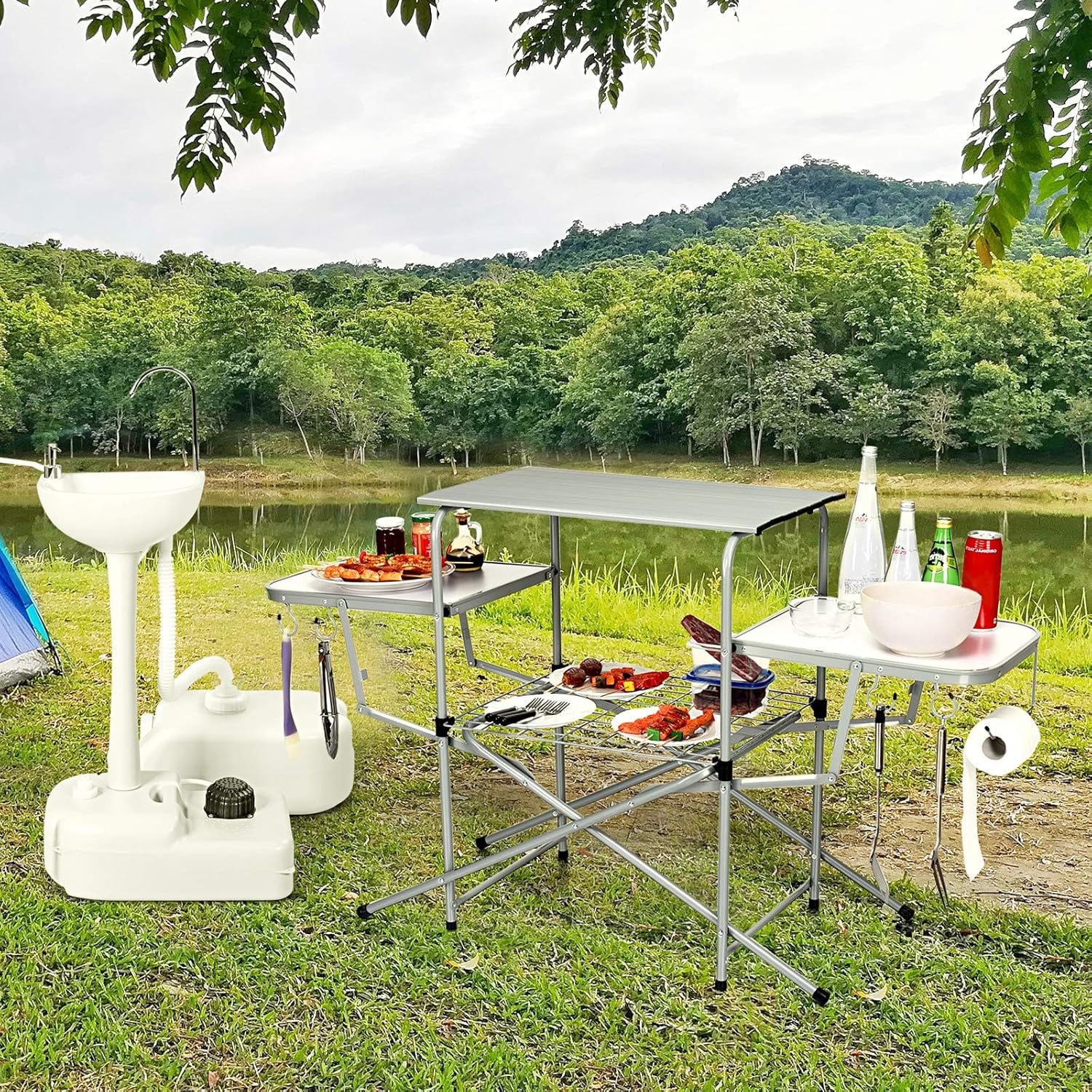ZgoodZ Folding Grill Table, Aluminum Camping Table with 26'' Main ...