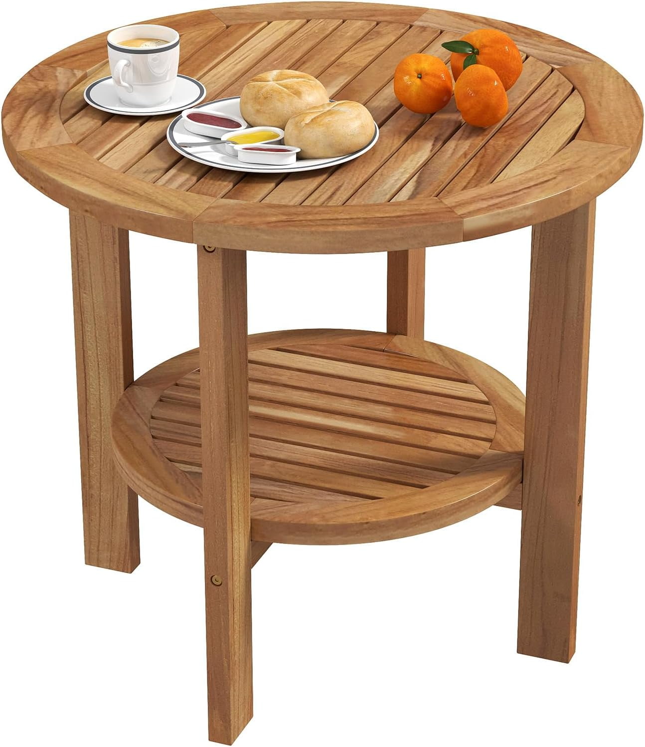 ZgoodZ Outdoor Round Side Table, 19.5 Inch Solid Teak Wood Patio End ...