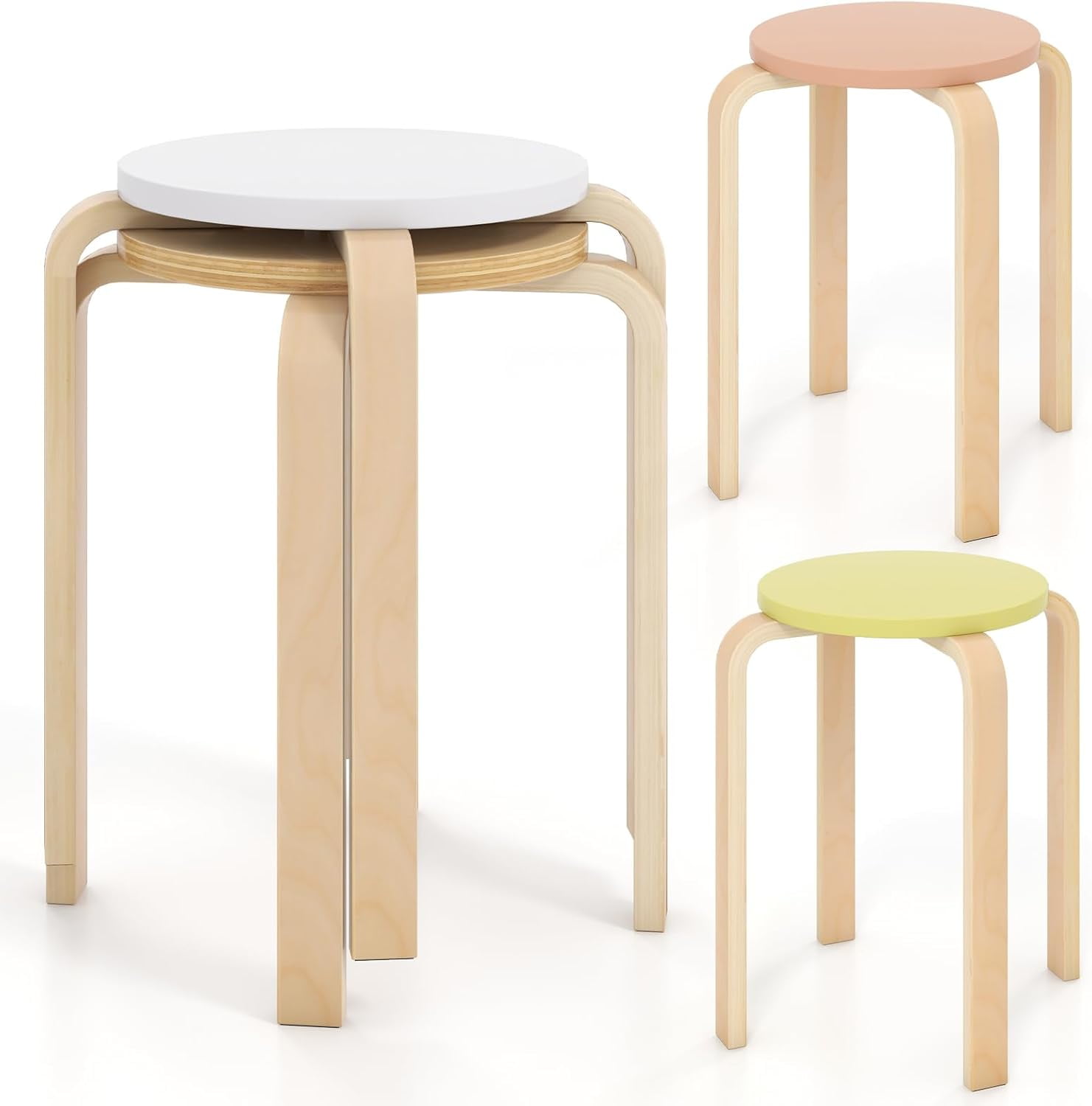 ZgoodZ Stackable Bentwood Stools Set of 4, 18-Inch Height Backless ...