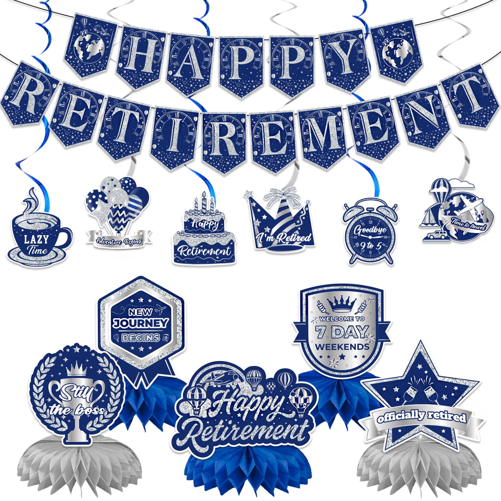 Zgrzoqjlw 12Pcs Retirement Party IFF17 Decorations for Men Women Blue ...