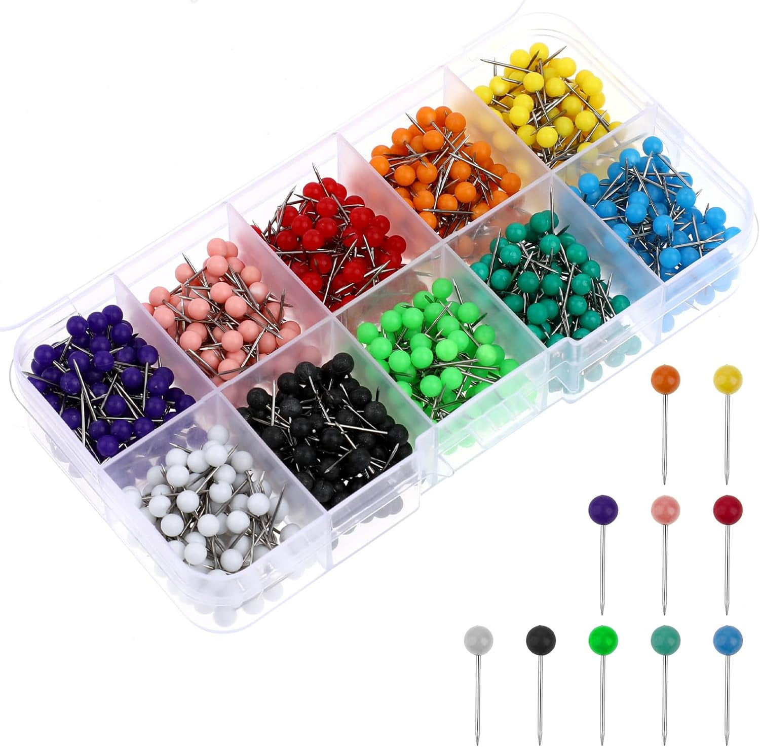 Zgui 1000 PCS Push Pins Map Tacks Colored Round Heads Map Pins ...