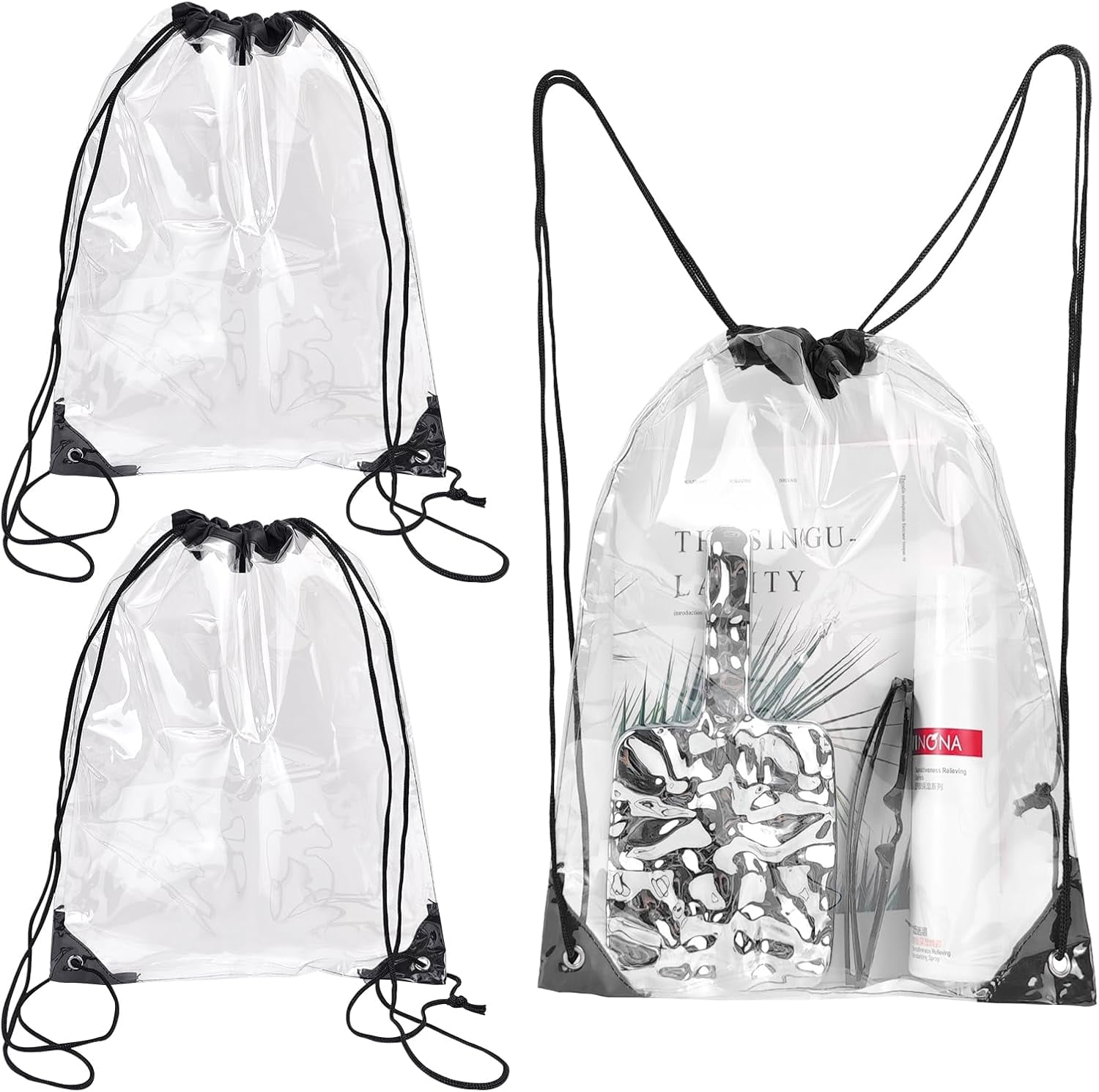 Zgui 2 Pack Clear Drawstring Bags - Stadium Approved, Waterproof, See-Through PVC for Men and ...