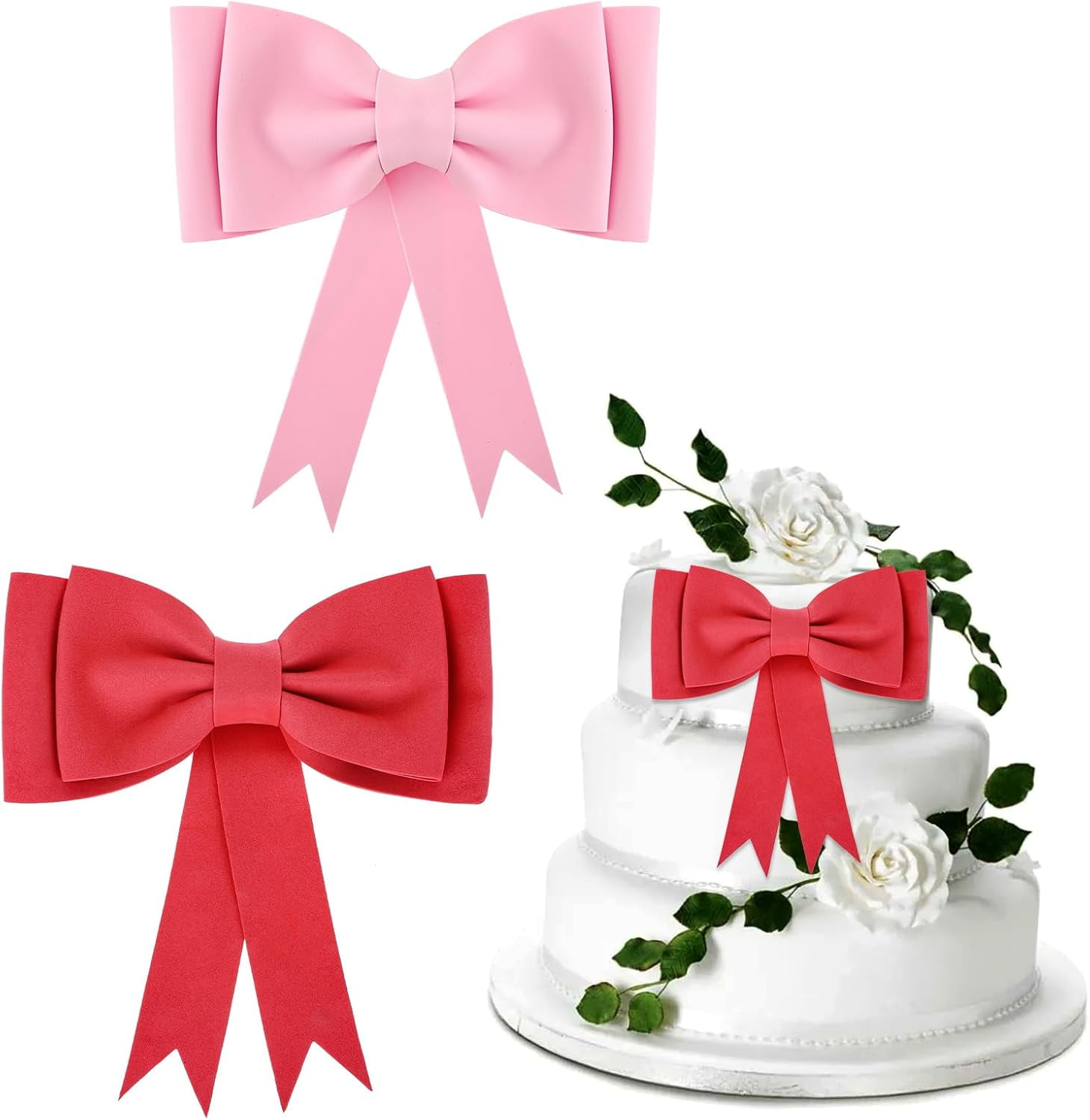 Zgui 2 Pcs Oversized Pink Bow Cake Topper Princess Cake Topper Cake ...