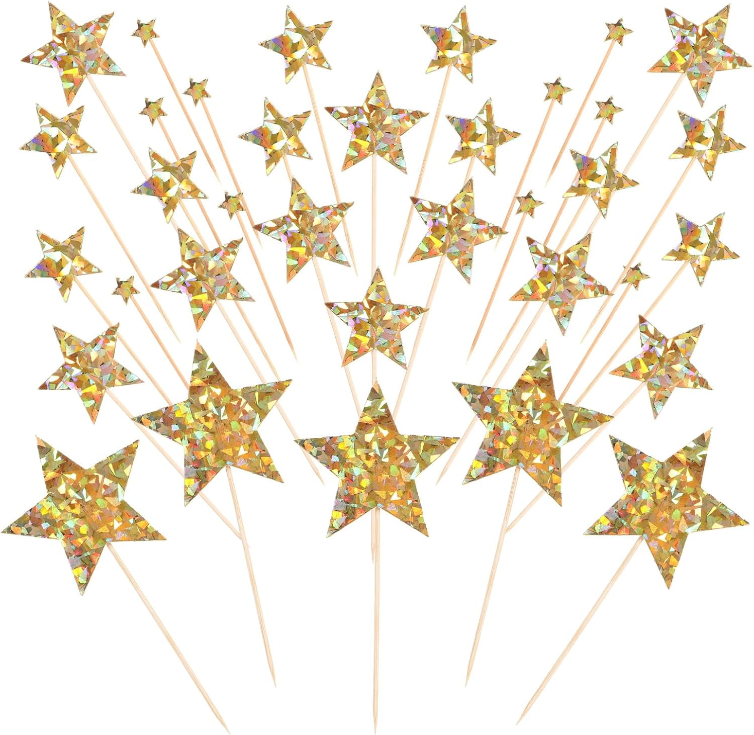 Zgui 35Pcs Gold Little Star Cupcake Toppers Glitter Little Star Cupcake Mixed Size Birthday ...