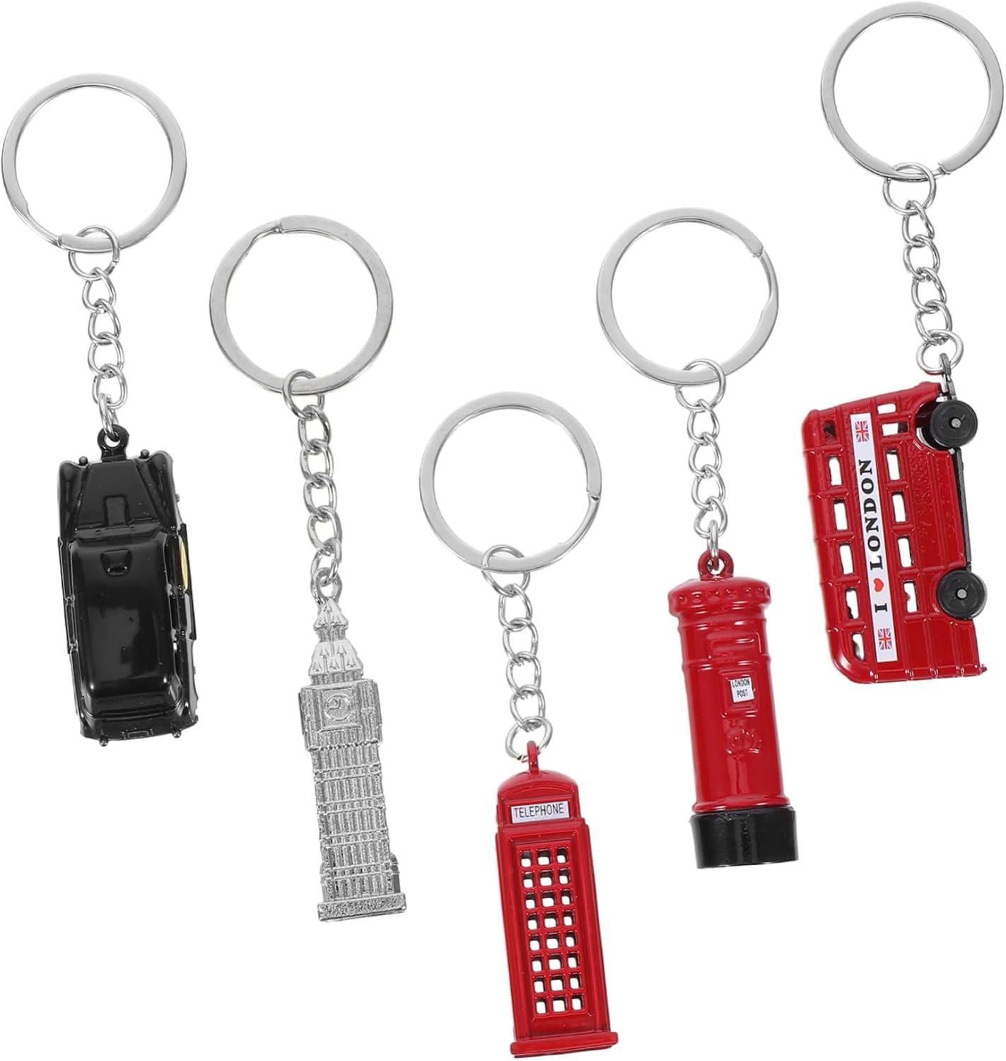 Zgui 5pcs London Bus Model Keychains British Bus Telephone Booth Taxi ...
