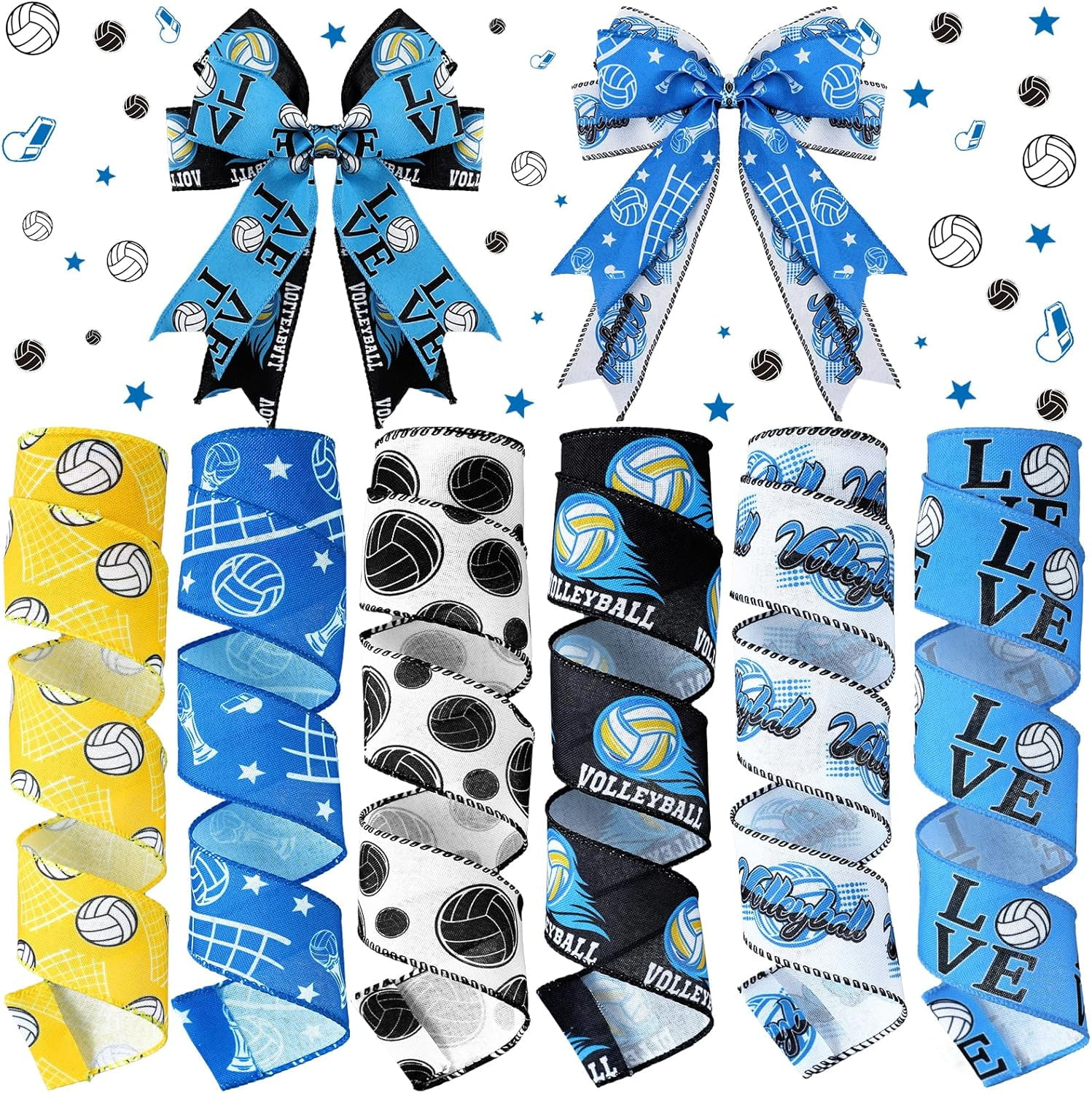 Zgui 6 Rolls 30 Yards Volleyball Craft Ribbons for Cheerleader Bows ...