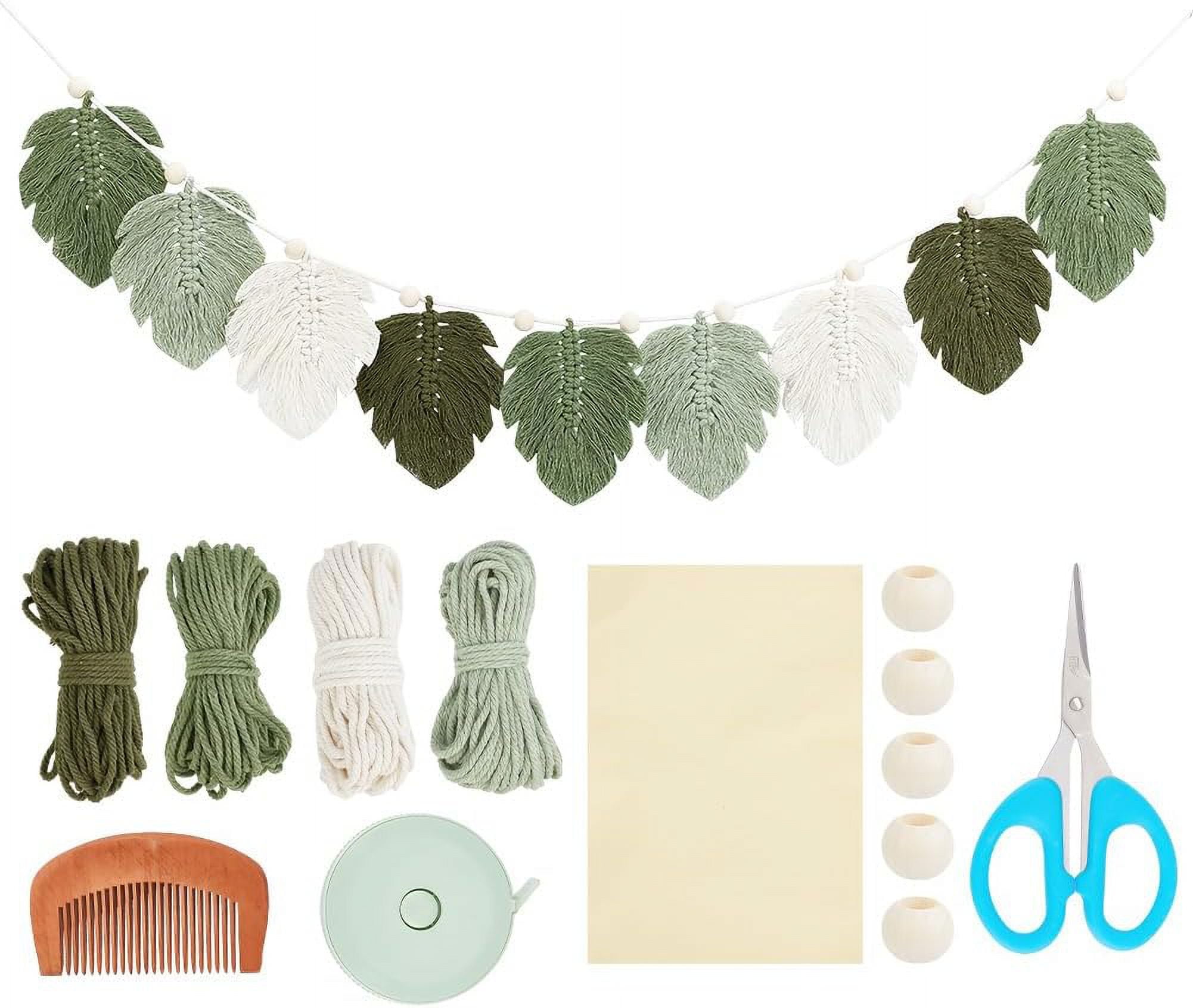 Zgui DIY Leaf Wall Hanging Macrame Kit Green Leaf Woven Tapestry ...