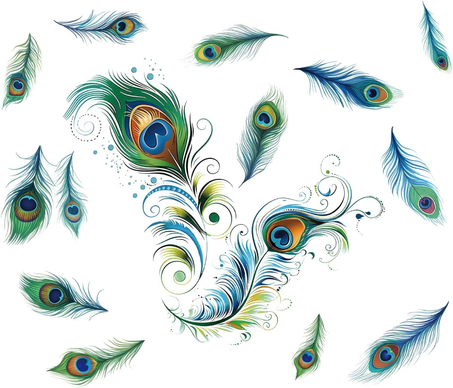 Zgui Peacock Feathers Wall Stickers, Removable Vinyl Peel and Stick ...