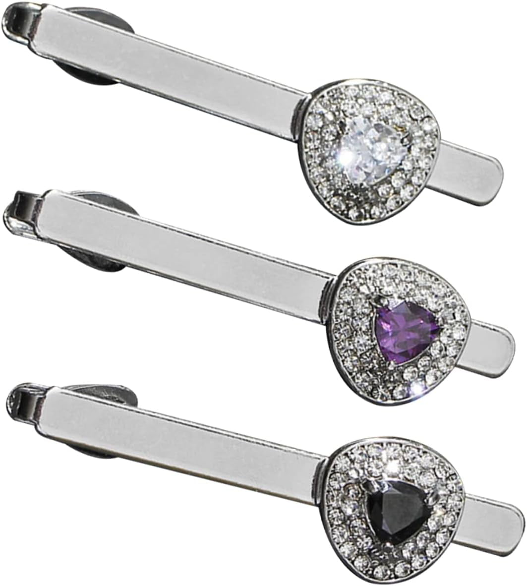 Zgui 3Pcs Men Tie Clips with Gemstone Heart Design Stylish Necktie ...