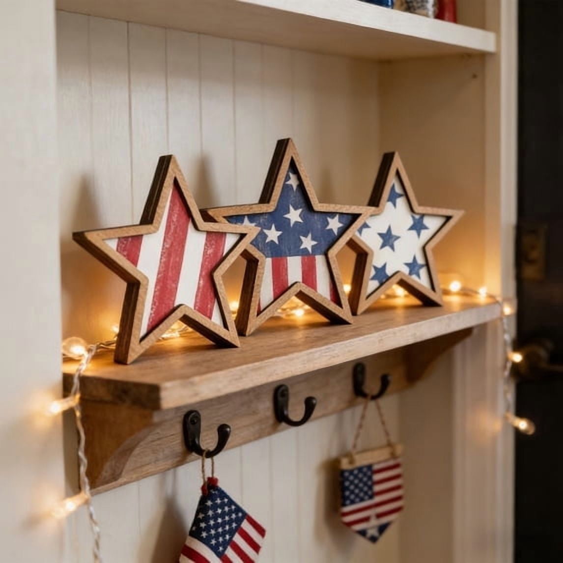 Zguuel 3Pcs 4Th Of July Decorations Wooden Stars,Red White Blue ...
