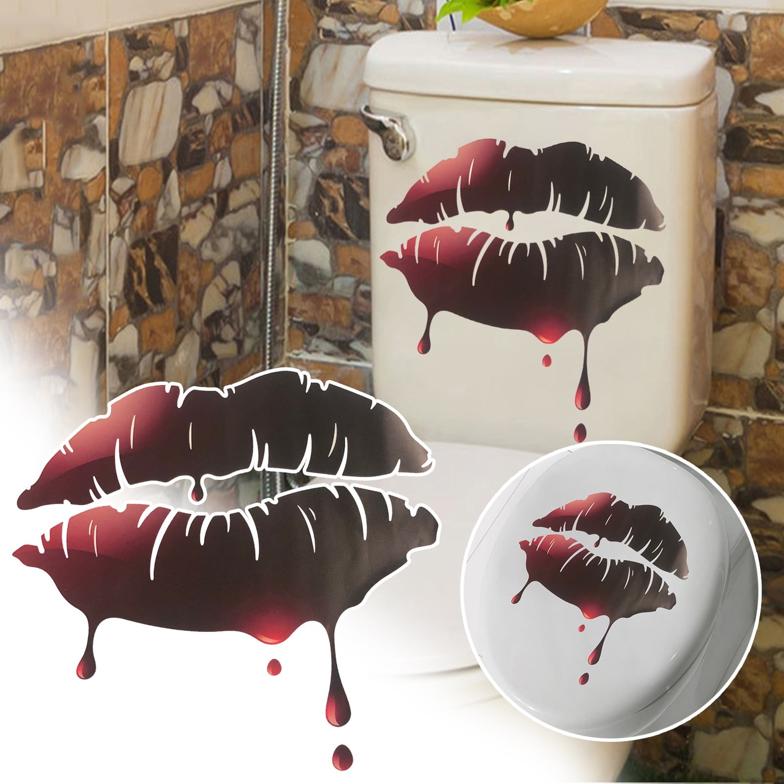 Zgyau Stickers Bleeding Lips Halloween Toilet Sticker Decorative Wall ...