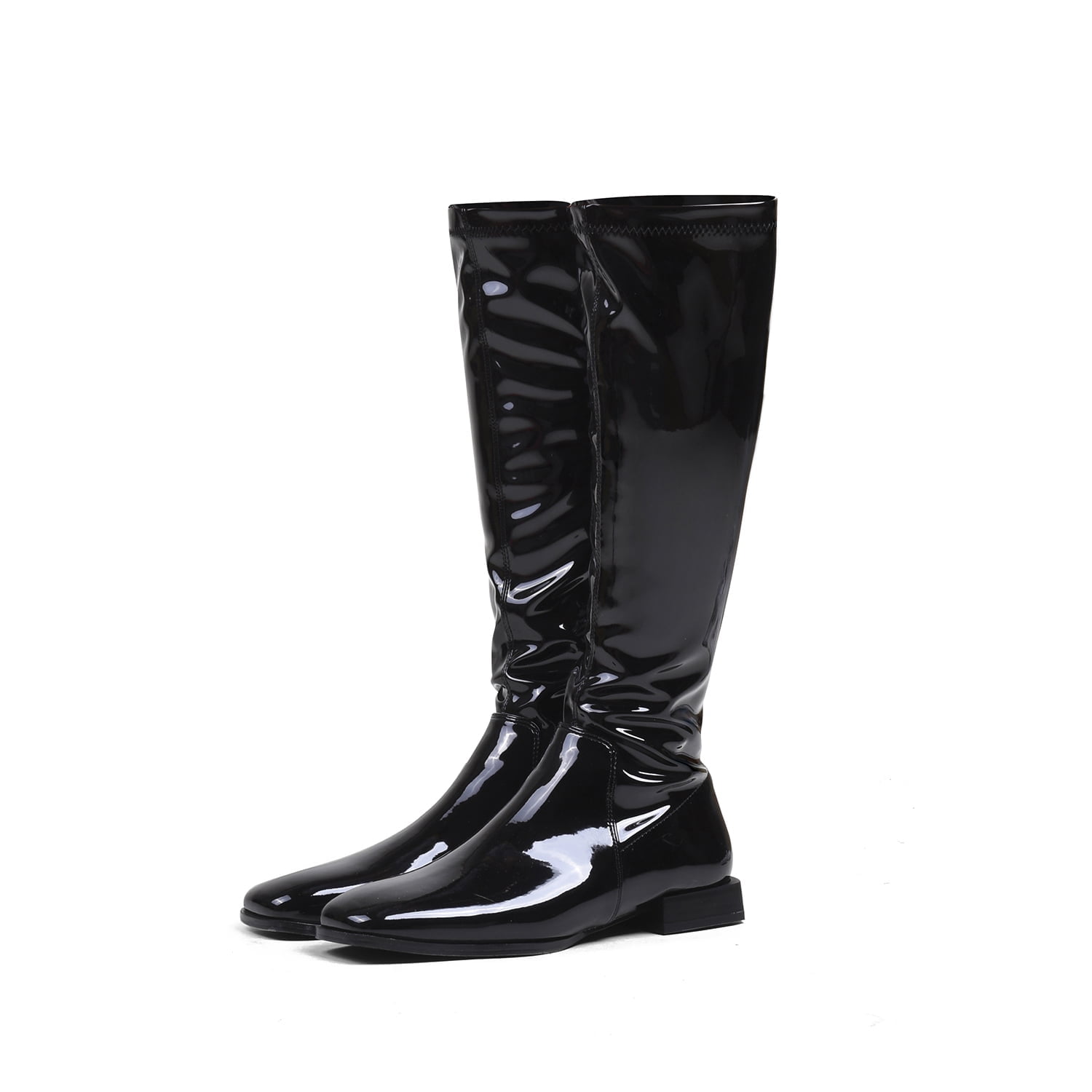 Zhabtuc Knee High Boots for Women Comfy Flat Heel Vintage Square Toe ...