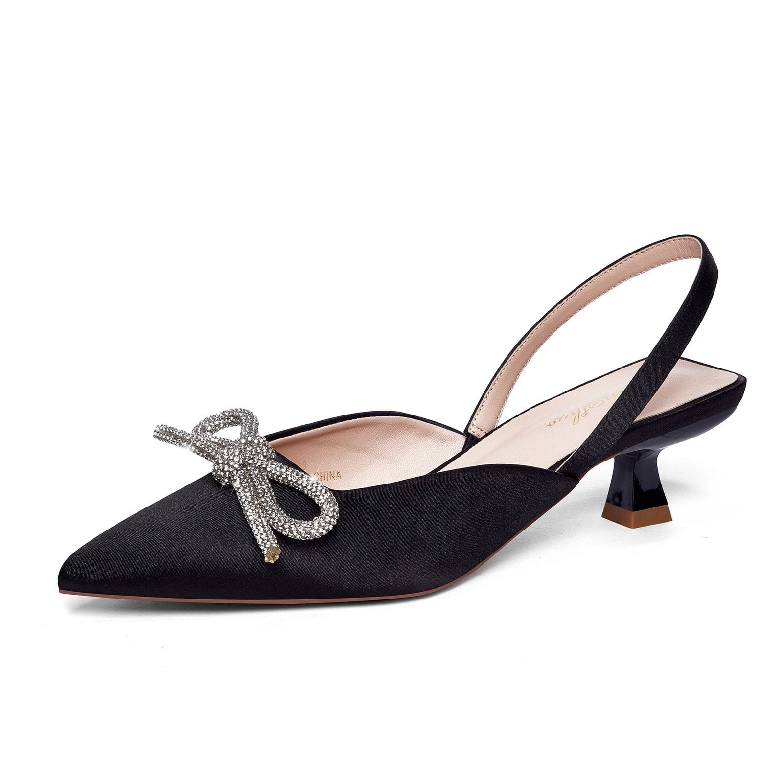 Zhabtuc Slingback Rhinestone Bow Heels for Women Closed Pointed Toe ...