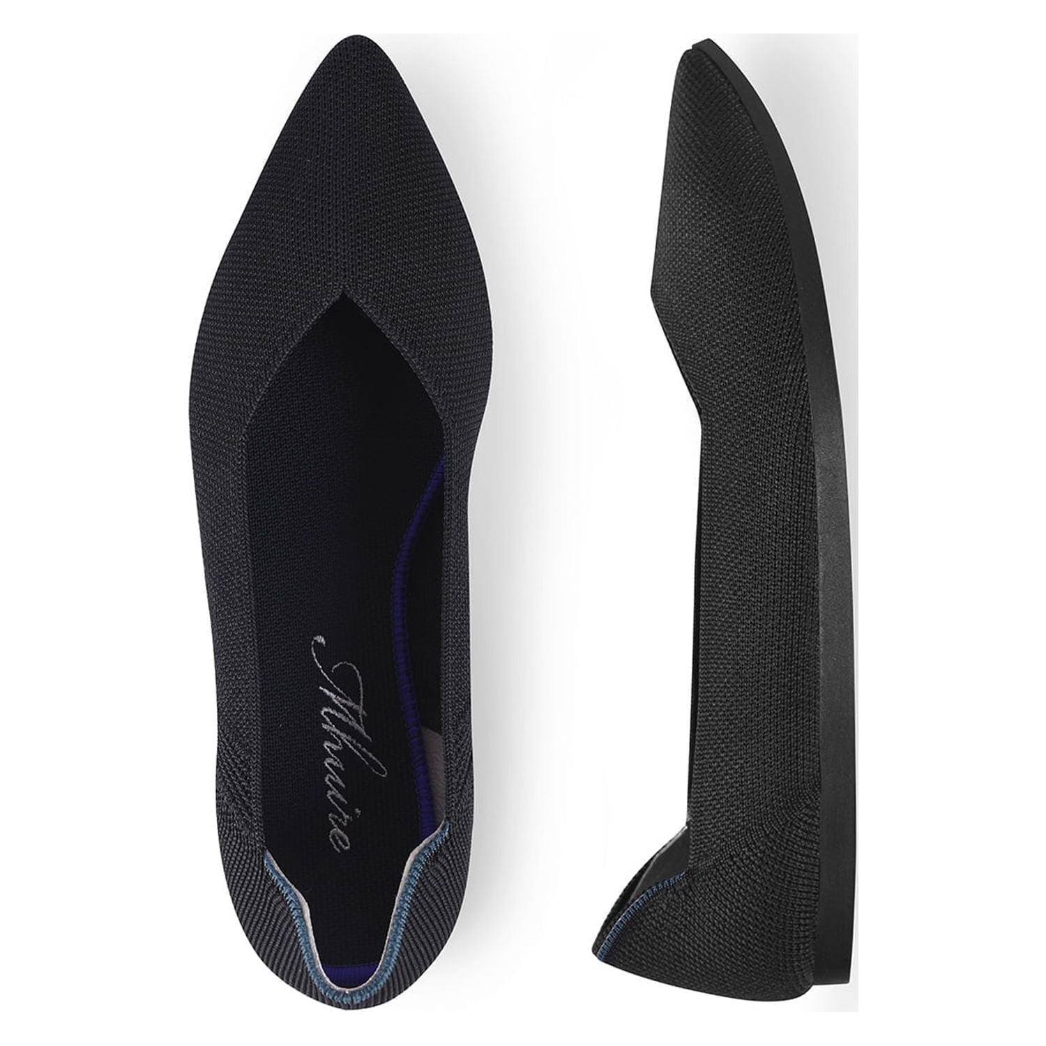Zhabtuc Women's Knit Flats, Pointed Toe Breathable Knit Ballet Flats ...