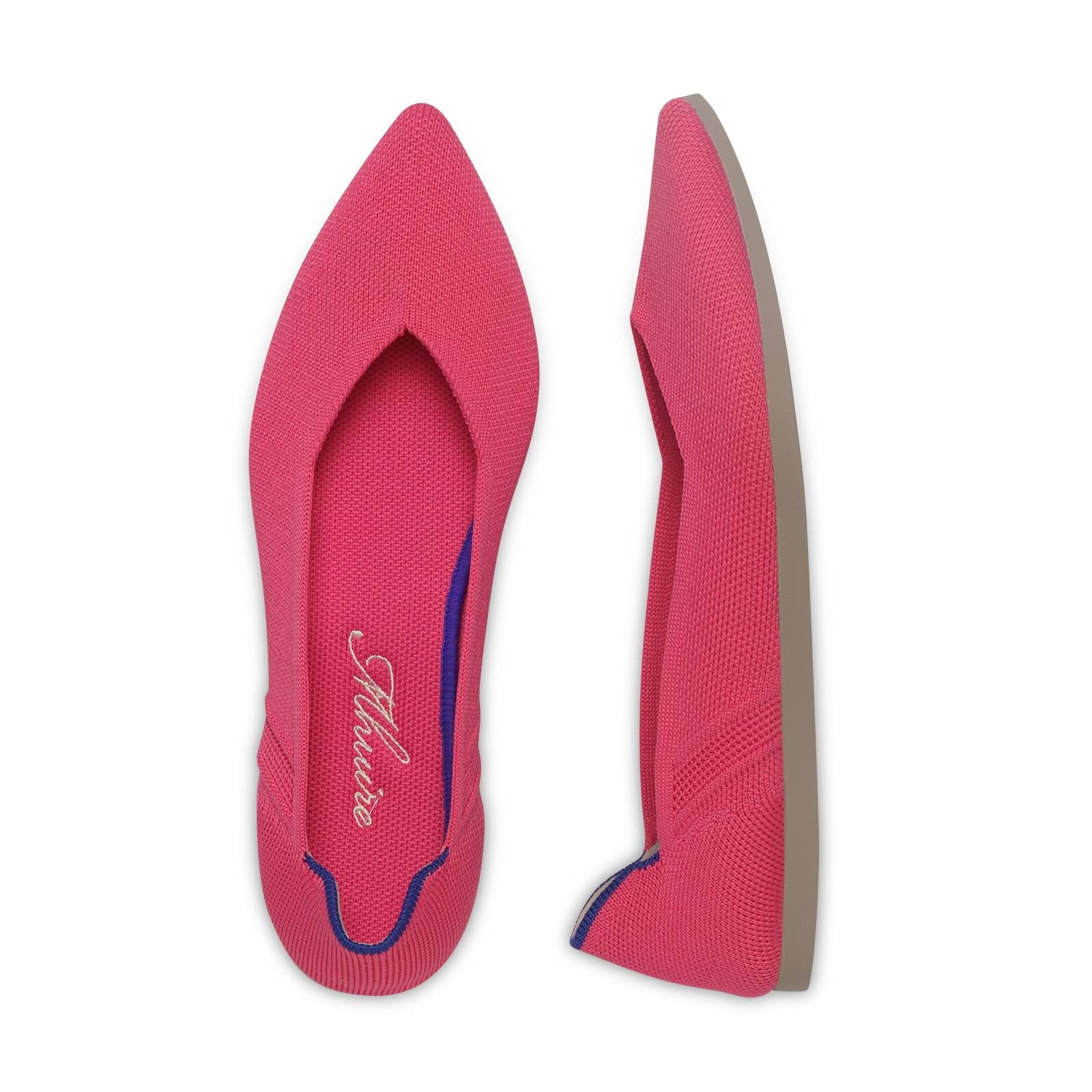 Zhabtuc Women's Knit Flats, Pointed Toe Breathable Knit Ballet Flats ...