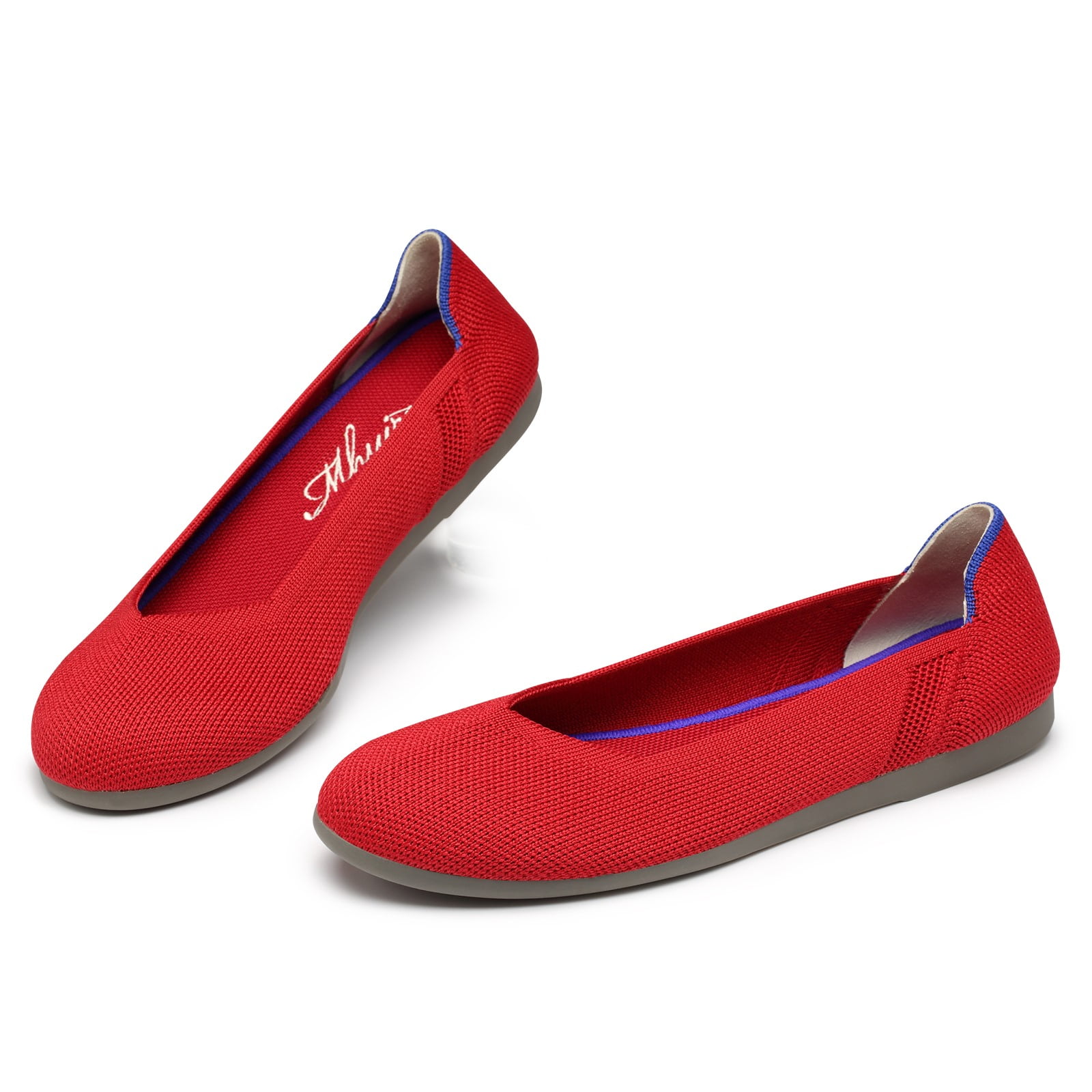 Zhabtuc Women's Knit Flats, Round Toe Knit Ballet Flats Shoes Red Size ...