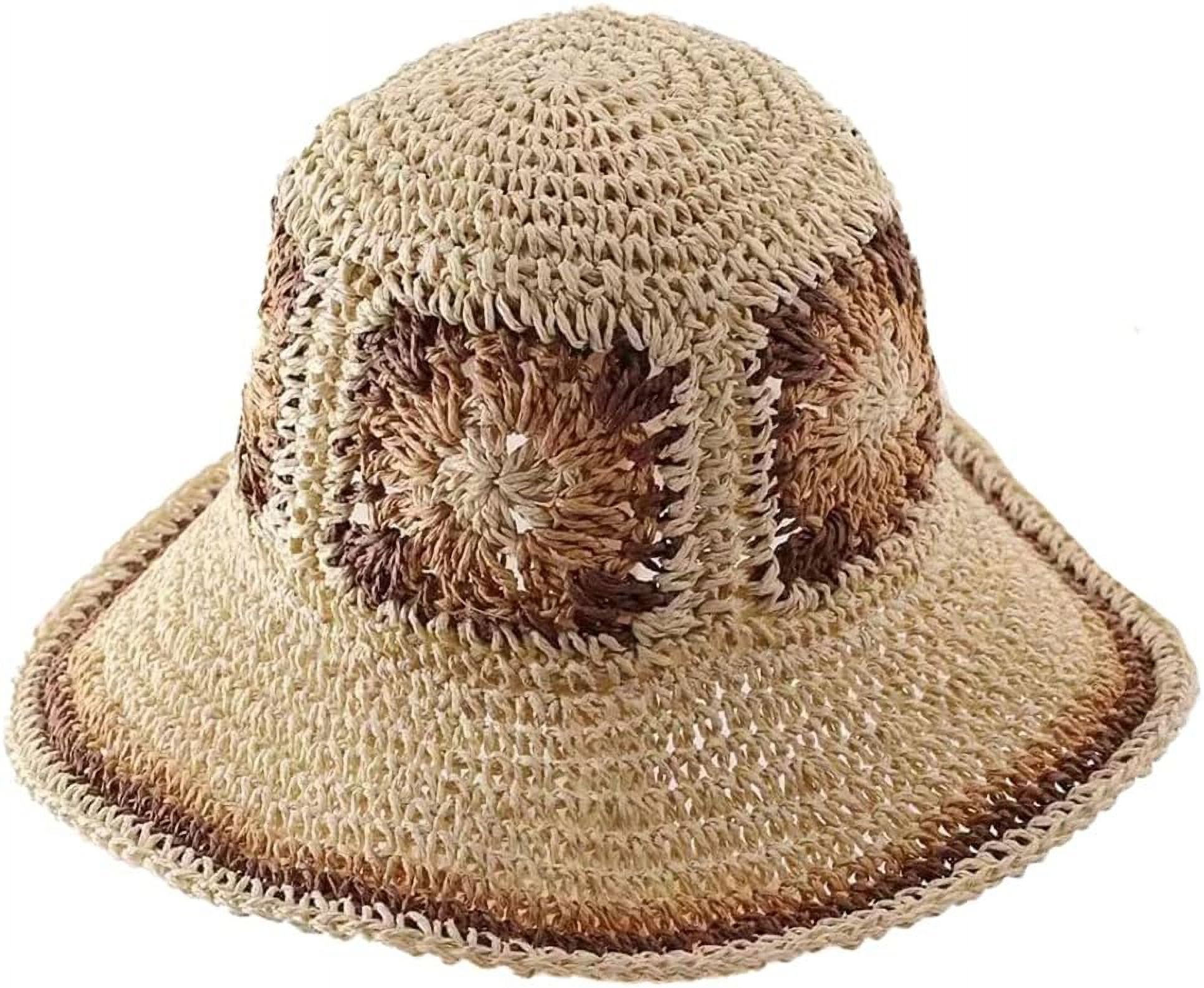 ZhangBaoLin Straw Sun Hat Floral Woven Wide Brim Bucket Beach Hat UV ...