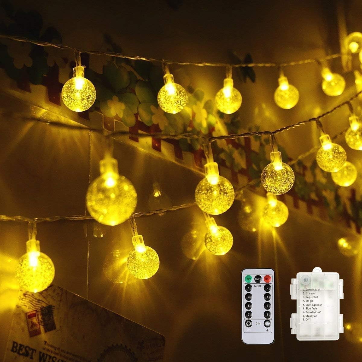 Zhangyh Crystal Ball String Lights, LED Ball Fairy Lights Battery ...