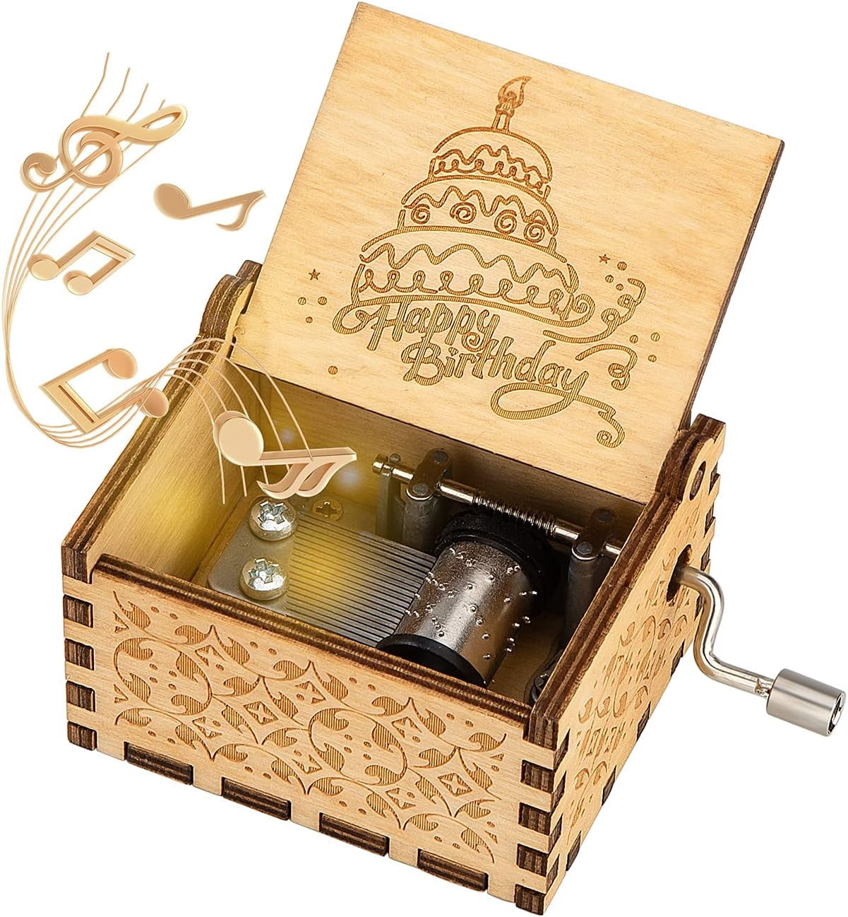 Zhangyh Happy Birthday Music Box Wooden Hand Crank Music Boxes Musical ...