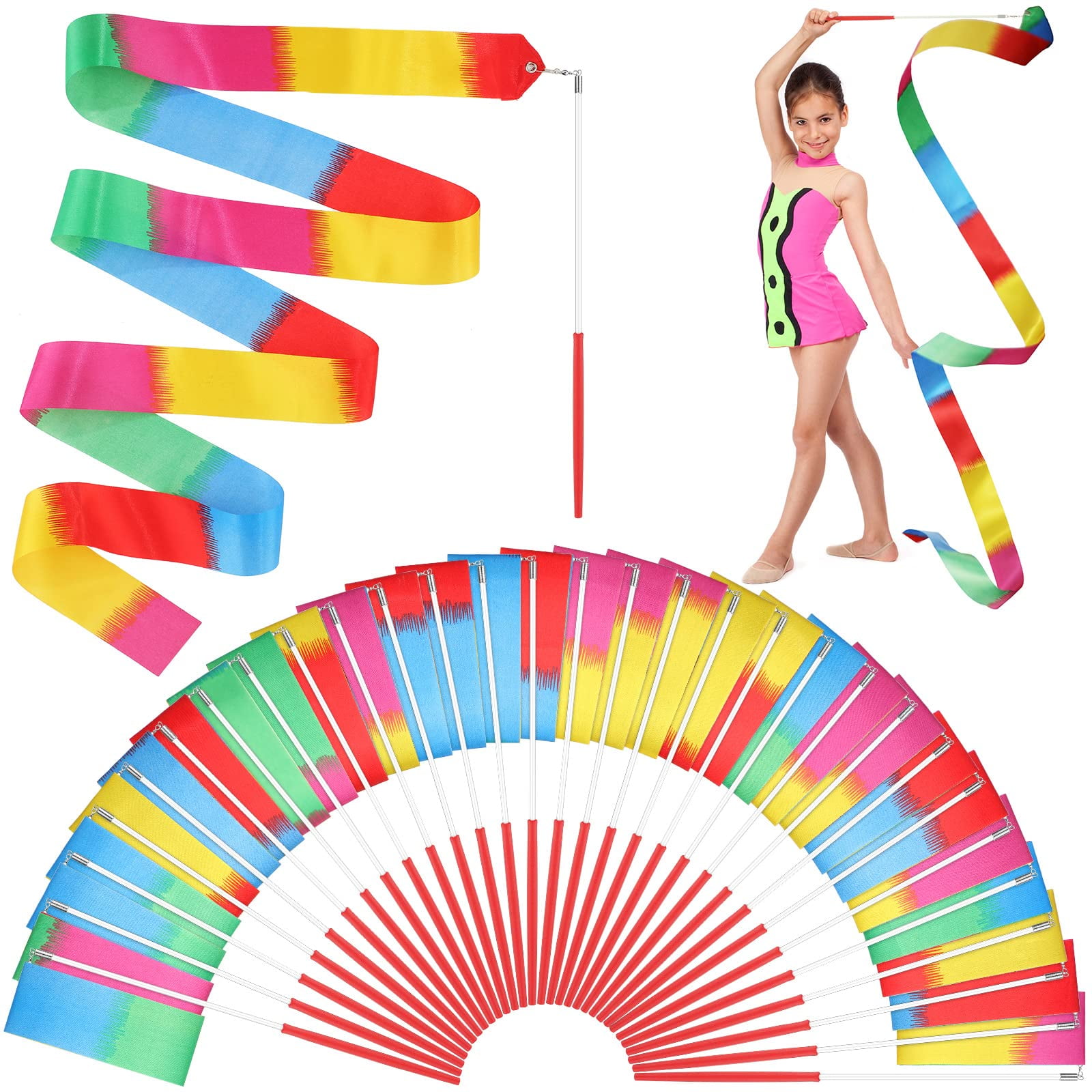 Zhanmai 30 Pack Ribbon Dancer Wands for Party Favors Dance Ribbons ...