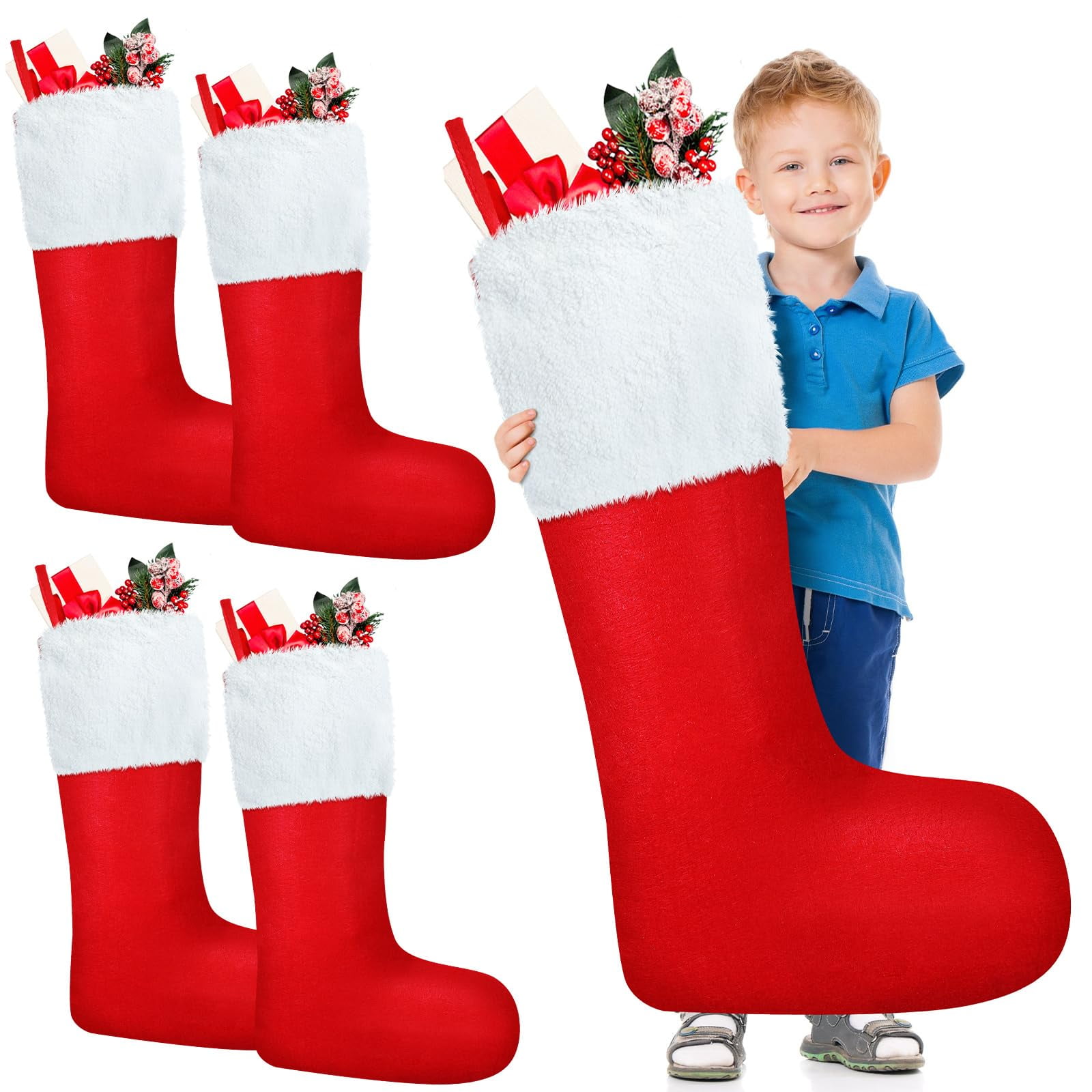 Zhanmai 4 Pieces Jumbo Felt Christmas Stockings 44 Inch Fillable Jumbo ...