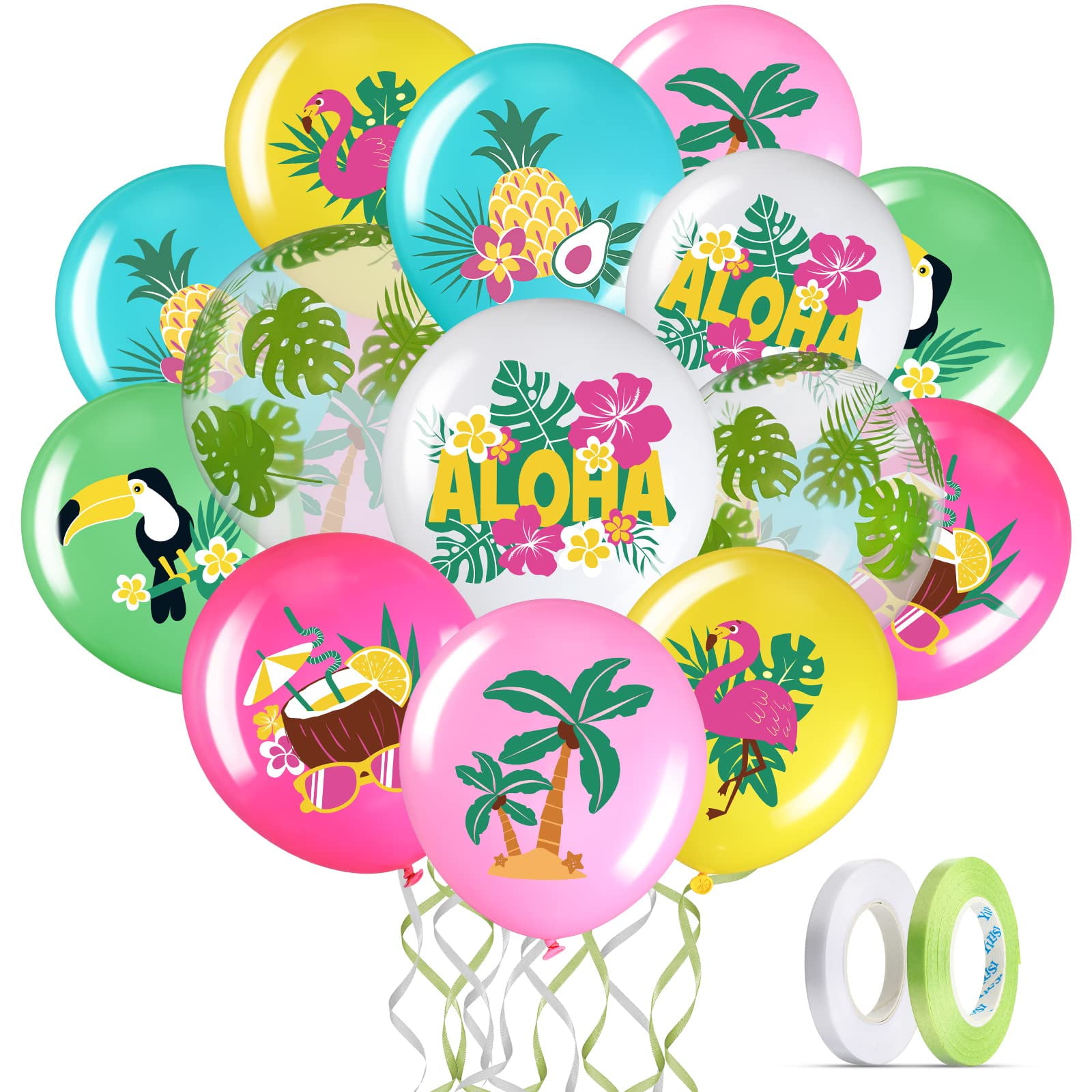 Zhanmai 50 Pcs Hawaiian SSF20 Party Balloon Decorations, Aloha Tropical ...