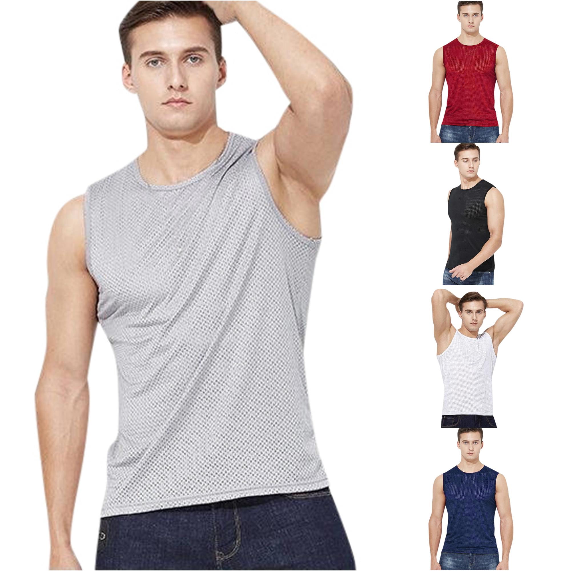 Zhanqunnn Men's Mesh Vest Sport Hollow Ice Silk Summer Sleeveless T ...